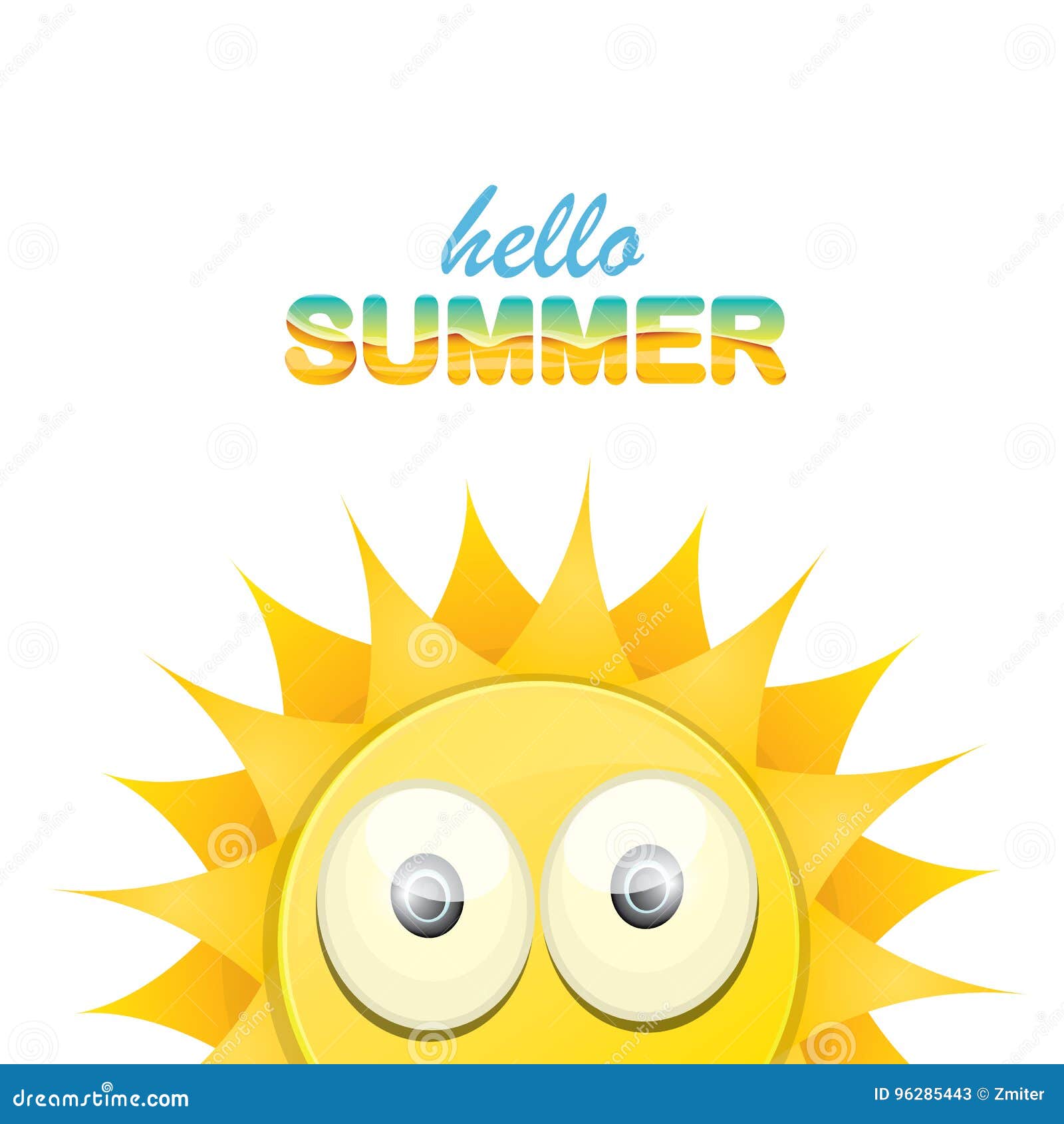 Vector Hello Summer Label with Smiling Shiny Sun Stock Vector ...