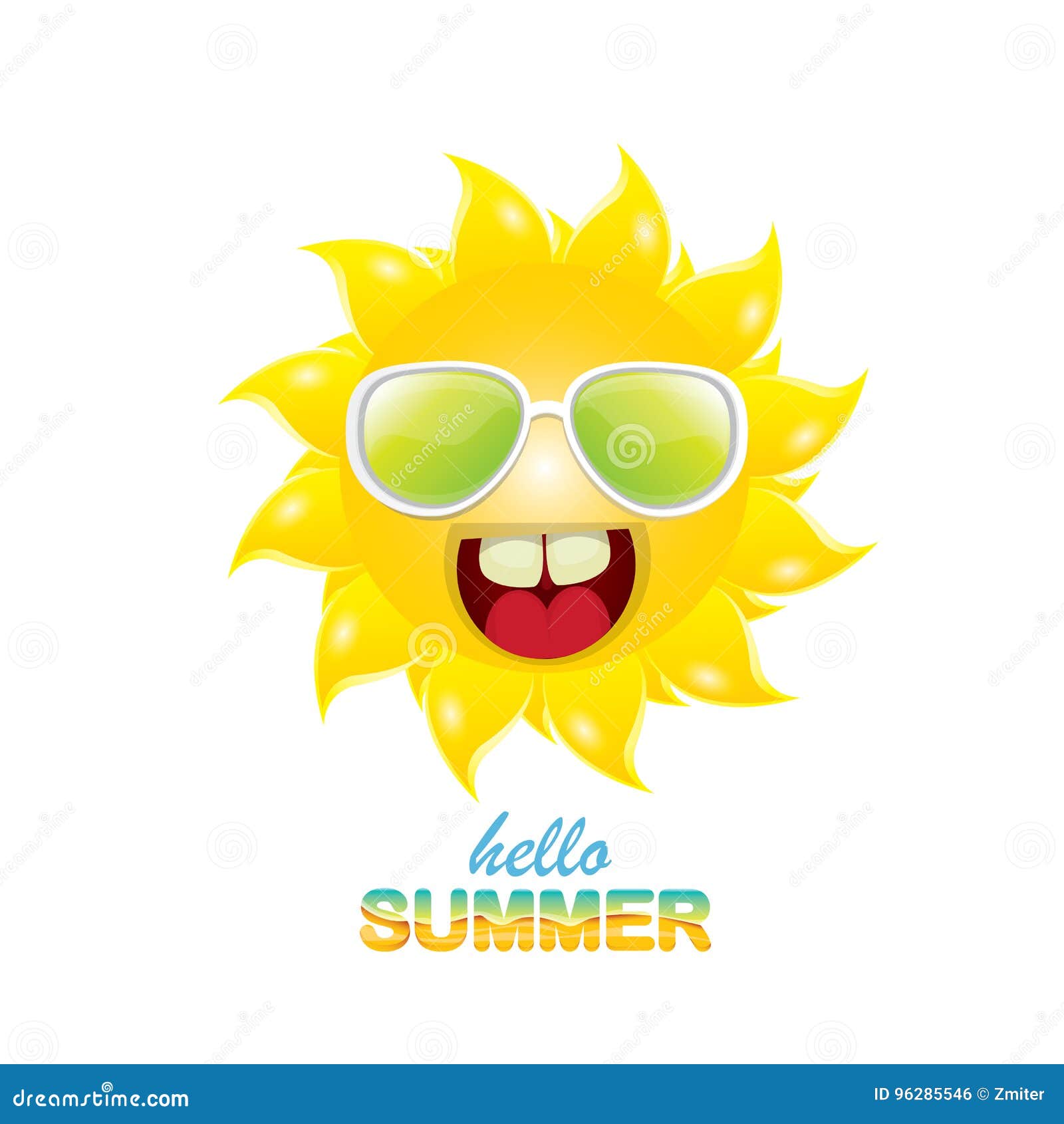 Vector Hello Summer Label with Smiling Shiny Sun Stock Vector ...