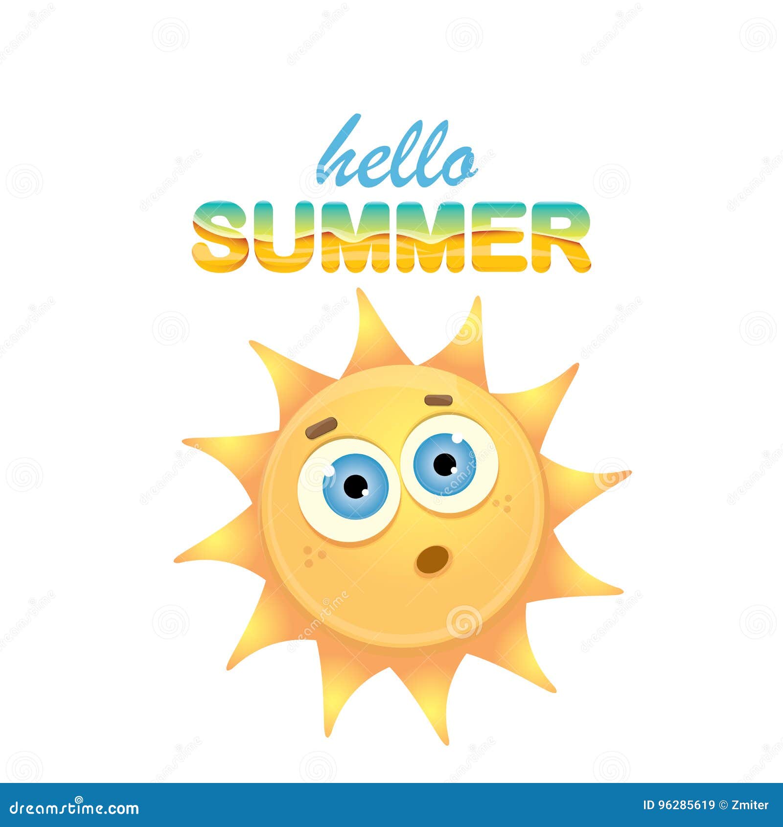 Vector Hello Summer Label with Smiling Shiny Sun Stock Vector ...