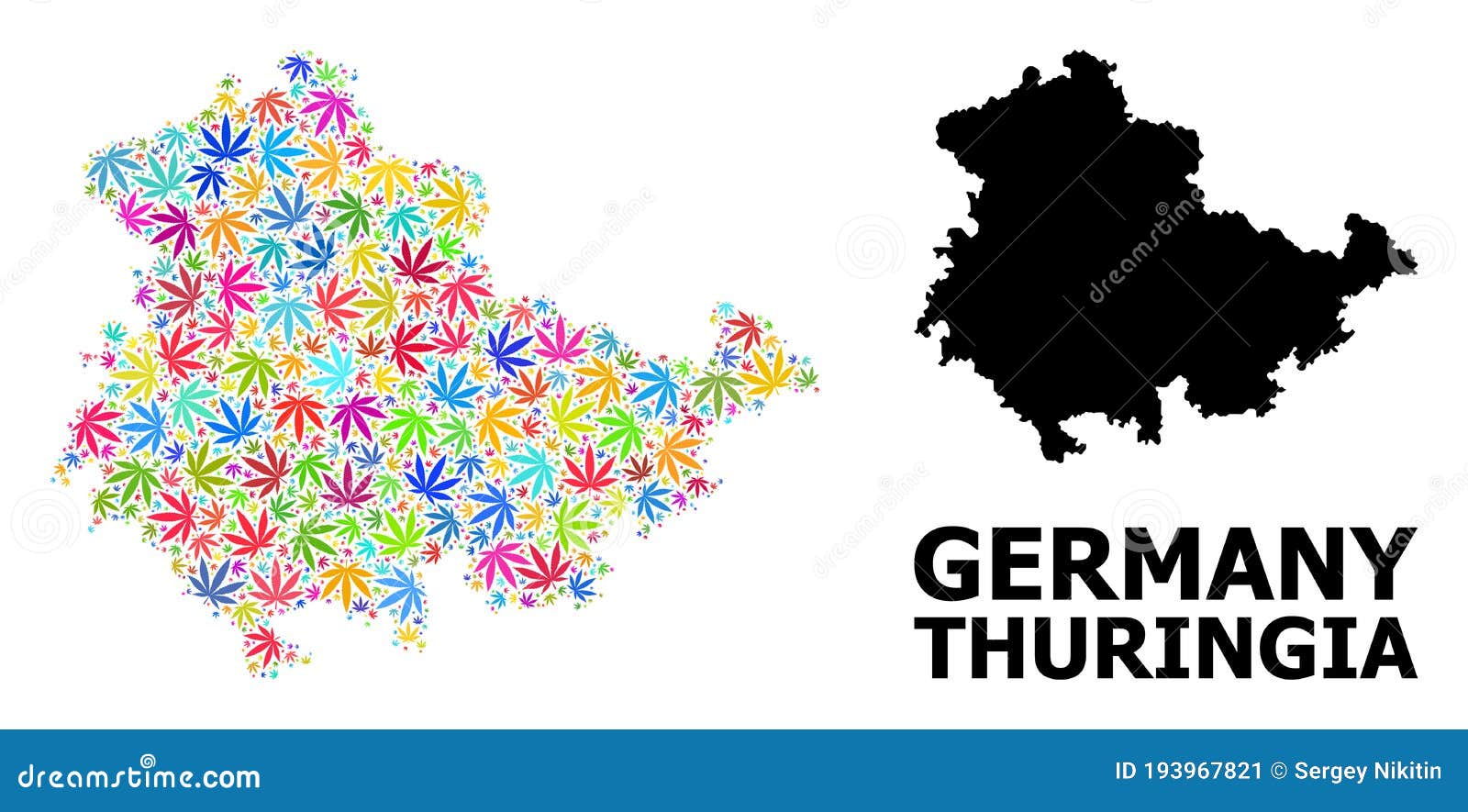 Vector Mosaic Map of Thuringia State of Psychedelic Cannabis Leaves and ...