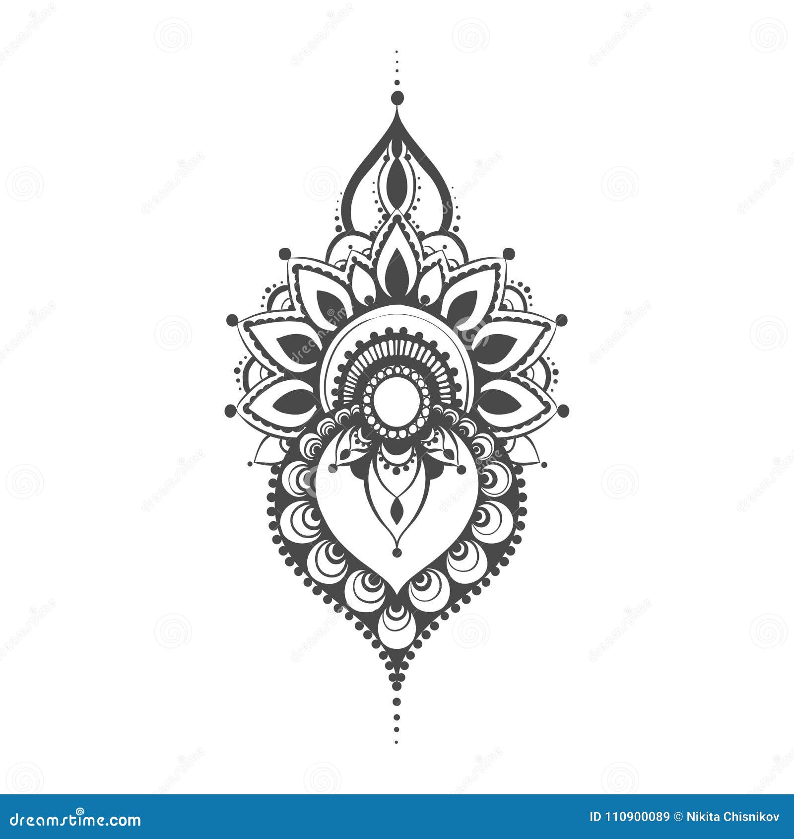 Vector Henna Tattoo Under The Breast Of A Girl. Mehndi Floral Oriental ...