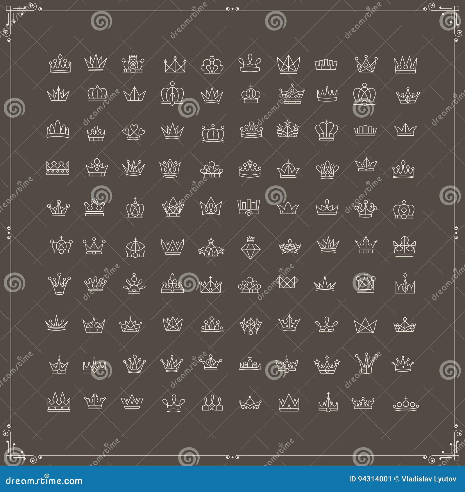 Vector Heraldic Elements Design. Set of Beige Line Crowns Stock Vector ...