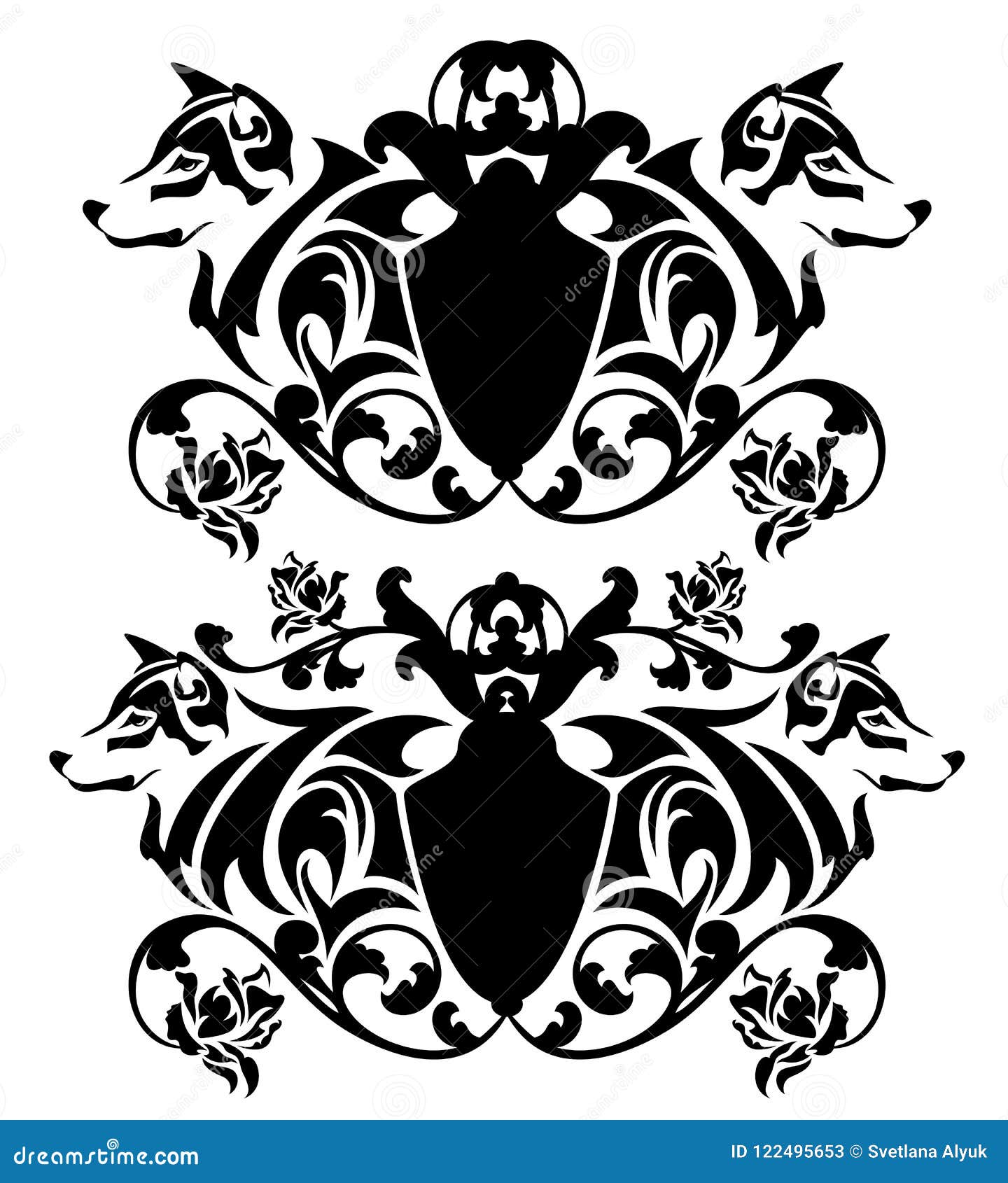 Vector Heraldic Shield with Wolf Heads and Roses Stock Vector ...