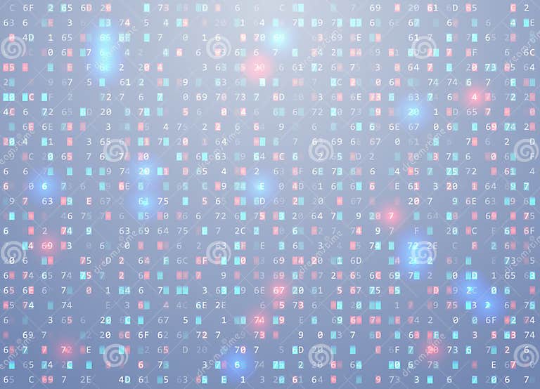 Vector Hex Code Background with Highlight an Important Element, Error, Memory Vulnerability. Big ...