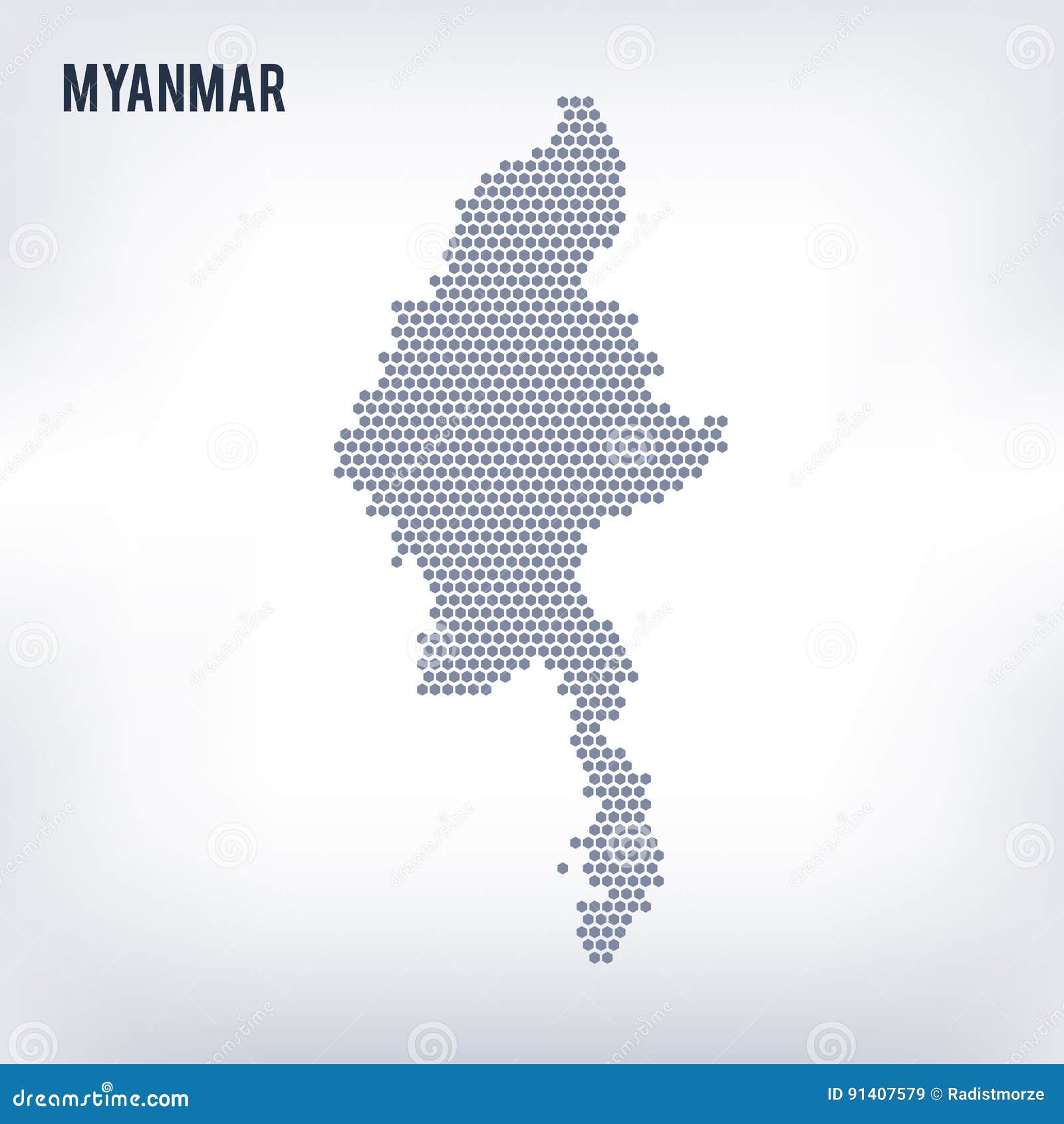 Vector Hexagon Map Of Myanmar On A Gray Background Royalty-Free Stock ...