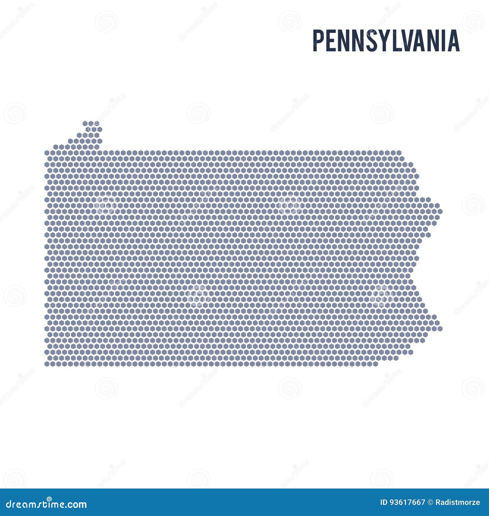 Vector Hexagon Map of State of Pennsylvania on a White Background Stock ...
