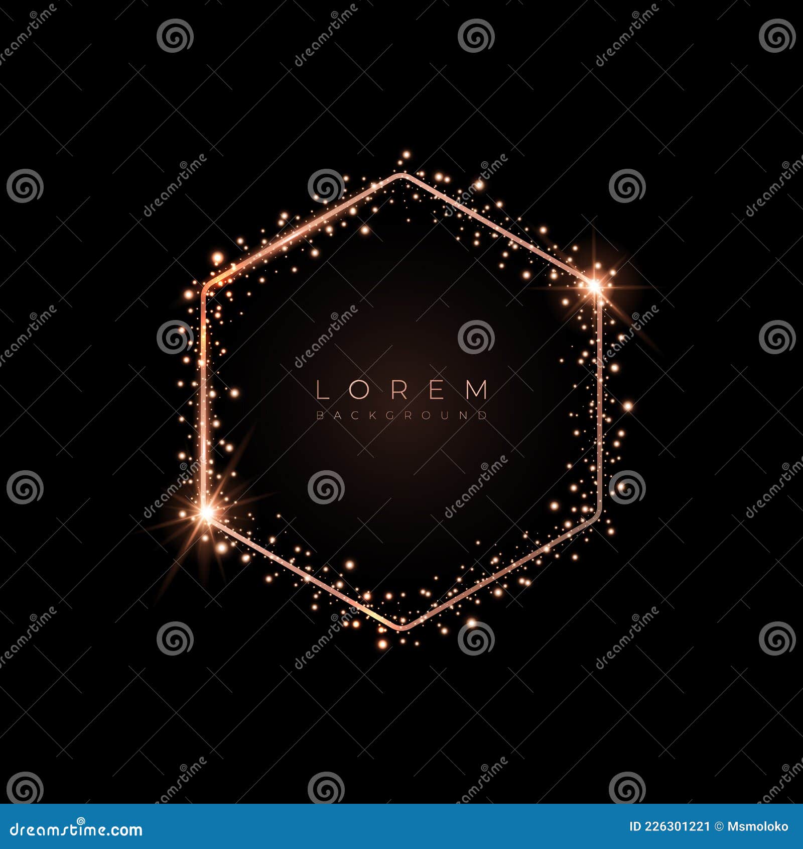 Vector Hexagonal Gold Frame with Glitter and Flares. Stock Vector ...