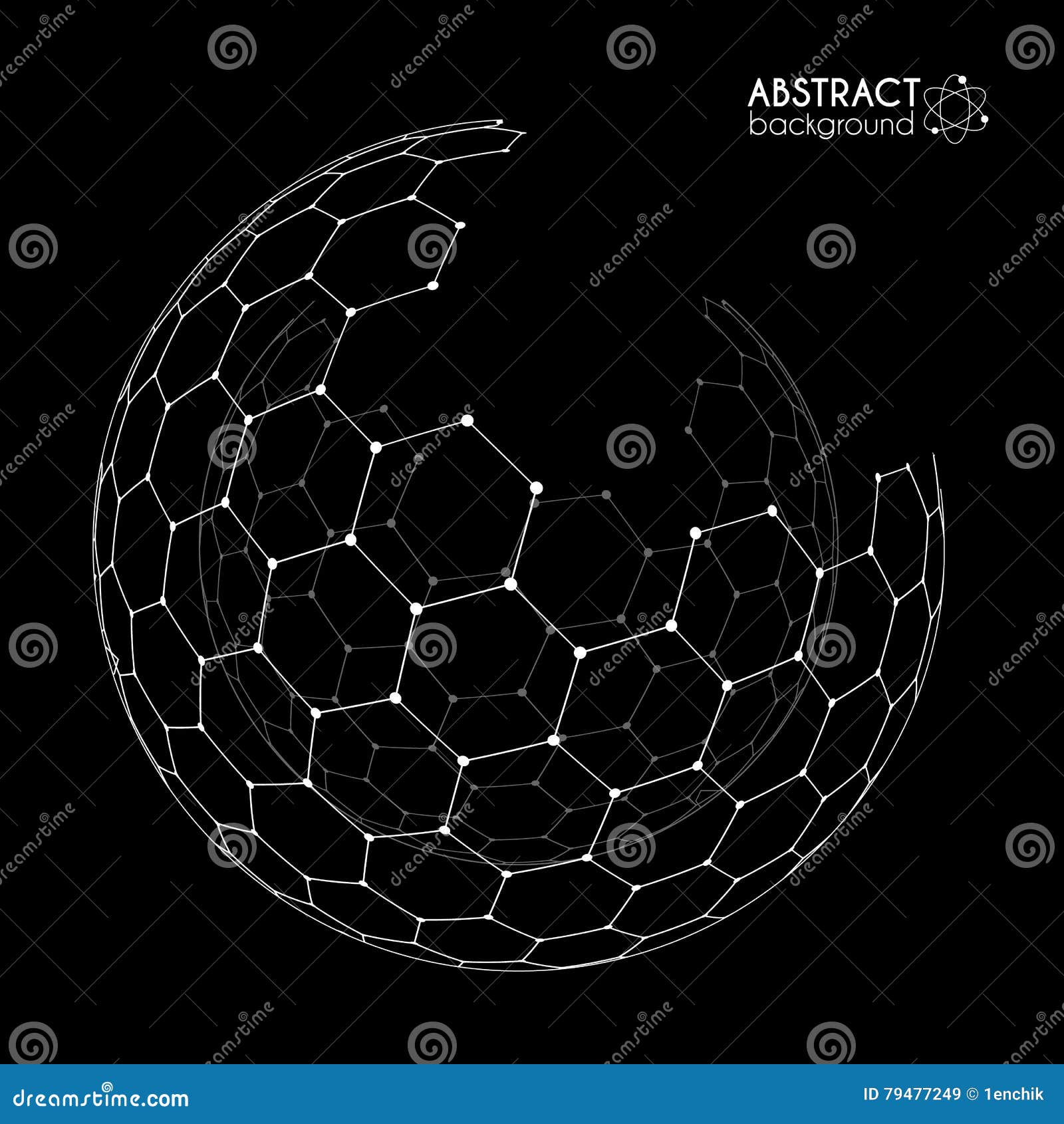 Vector Hexagonal Grid Broken Sphere Isolated on Black Stock Vector ...