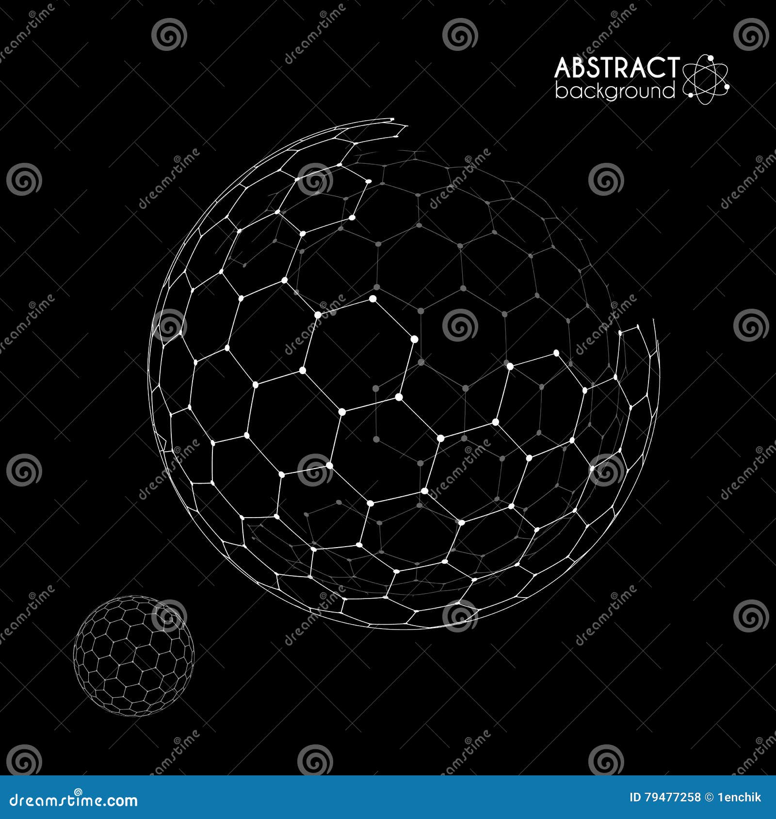 Vector Hexagonal Grid Broken Sphere Planet Model on Black Background ...