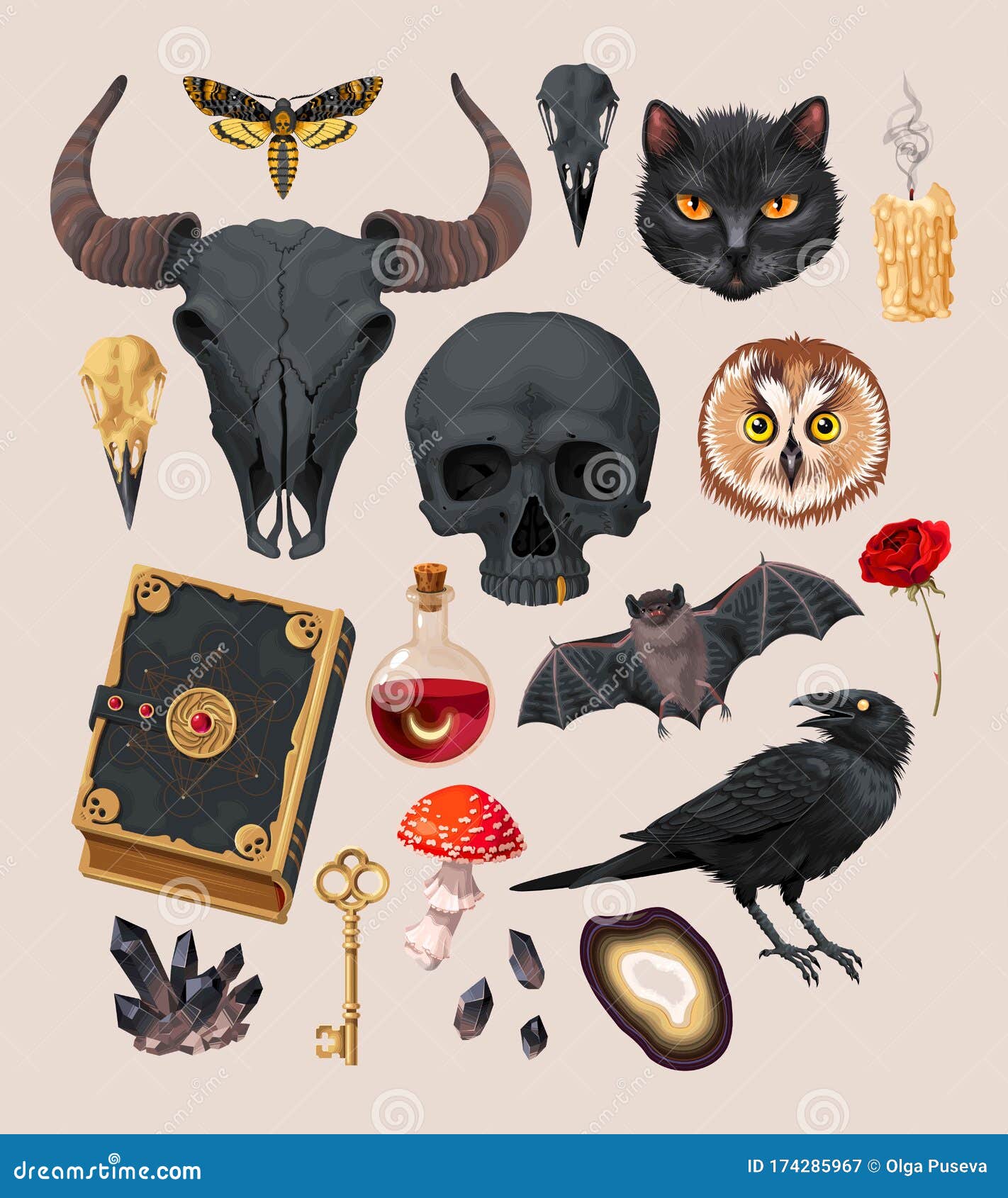 Vector High Detailed Black Magic Supplies Set Stock Vector ...