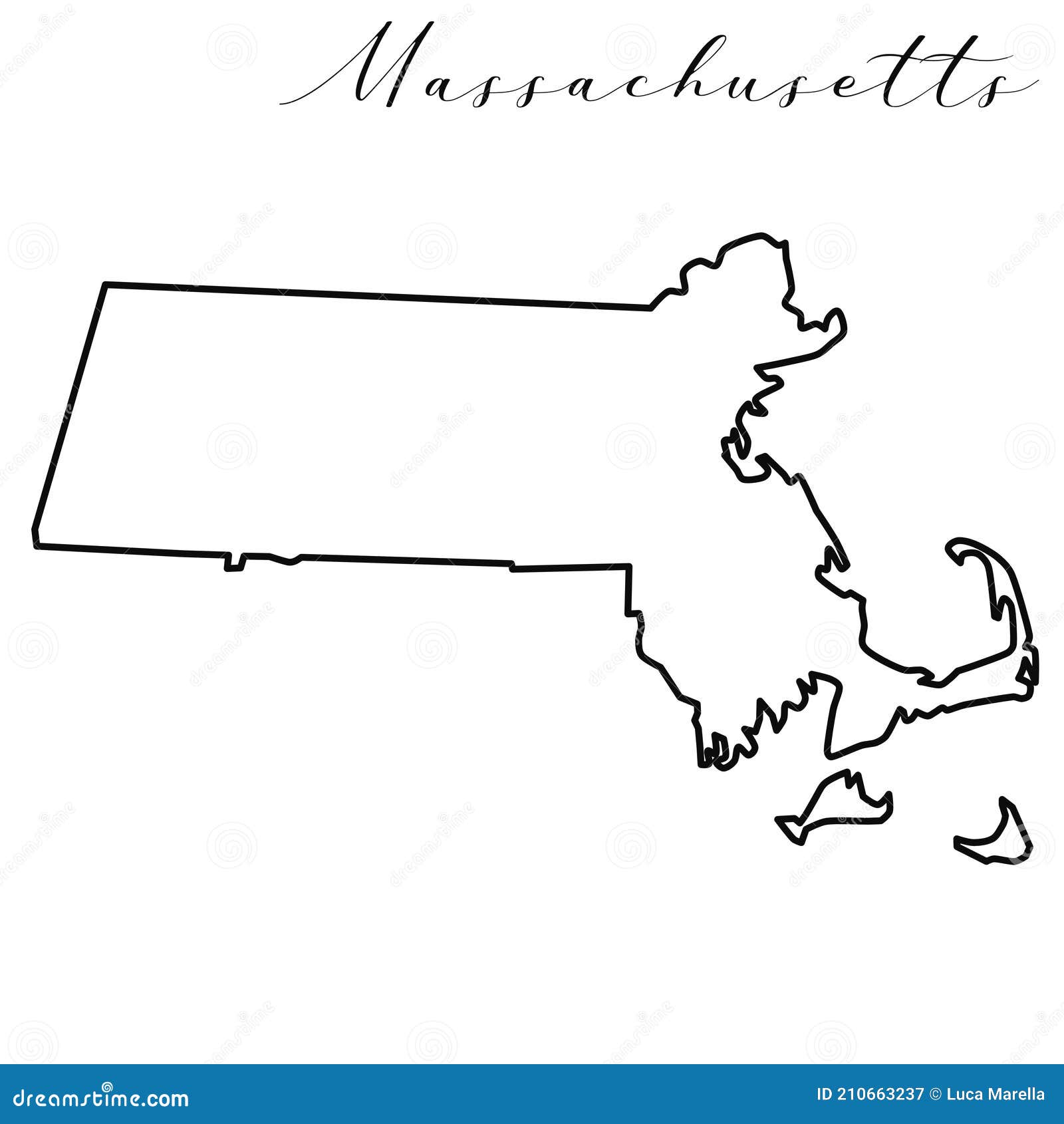 Massachusetts Line Art Map Cartoon Vector | CartoonDealer.com #105386771