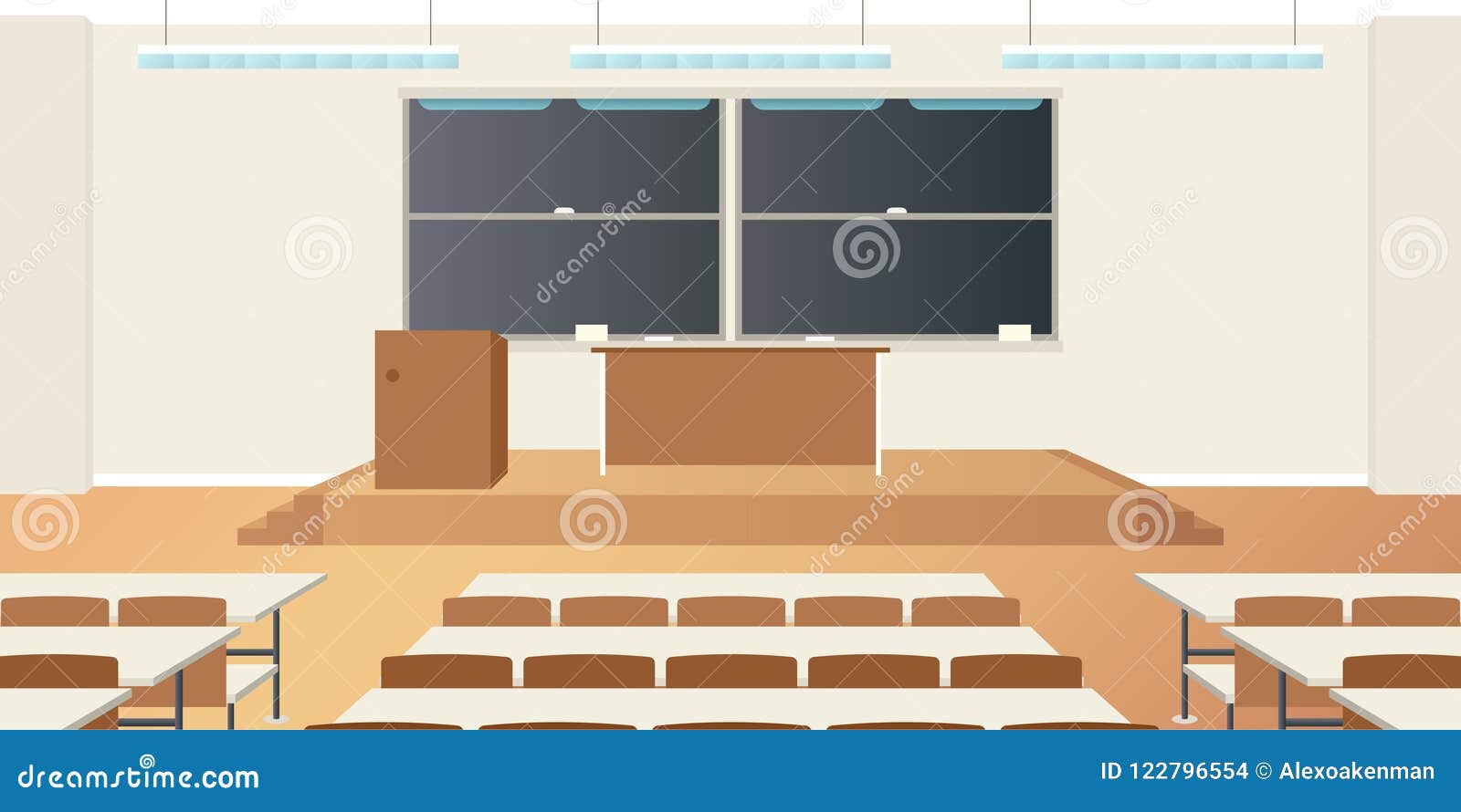 Vector High School Classroom Interior Empty Scene in Flat Style Stock ...