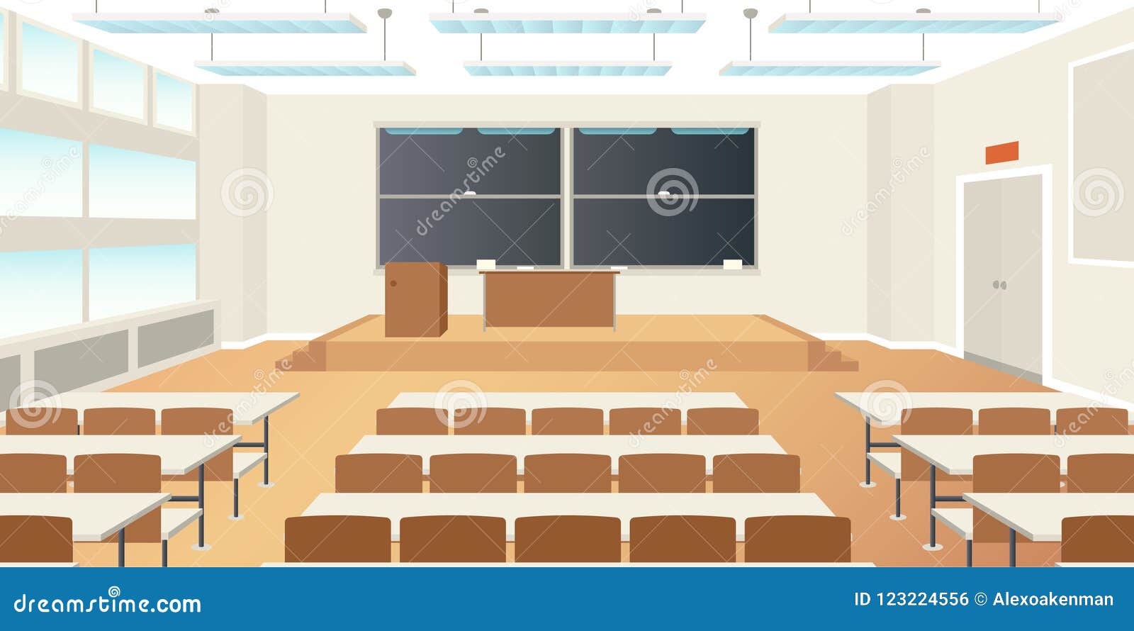 Vector High School Classroom Interior Empty Scene in Flat Style Stock ...