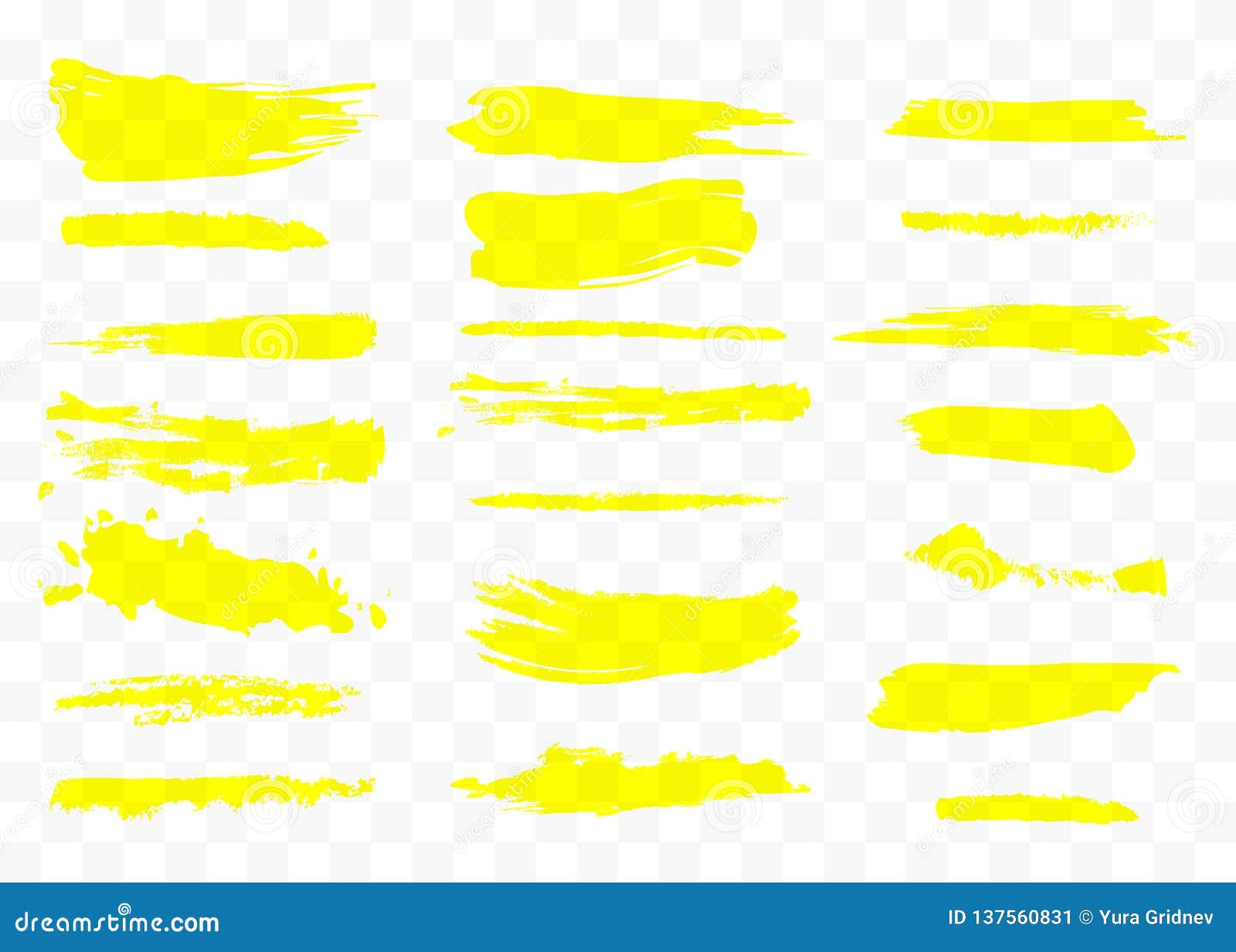 Vector Highlighter Brush Set. Hand Drawn Yellow Highlight Marker ...