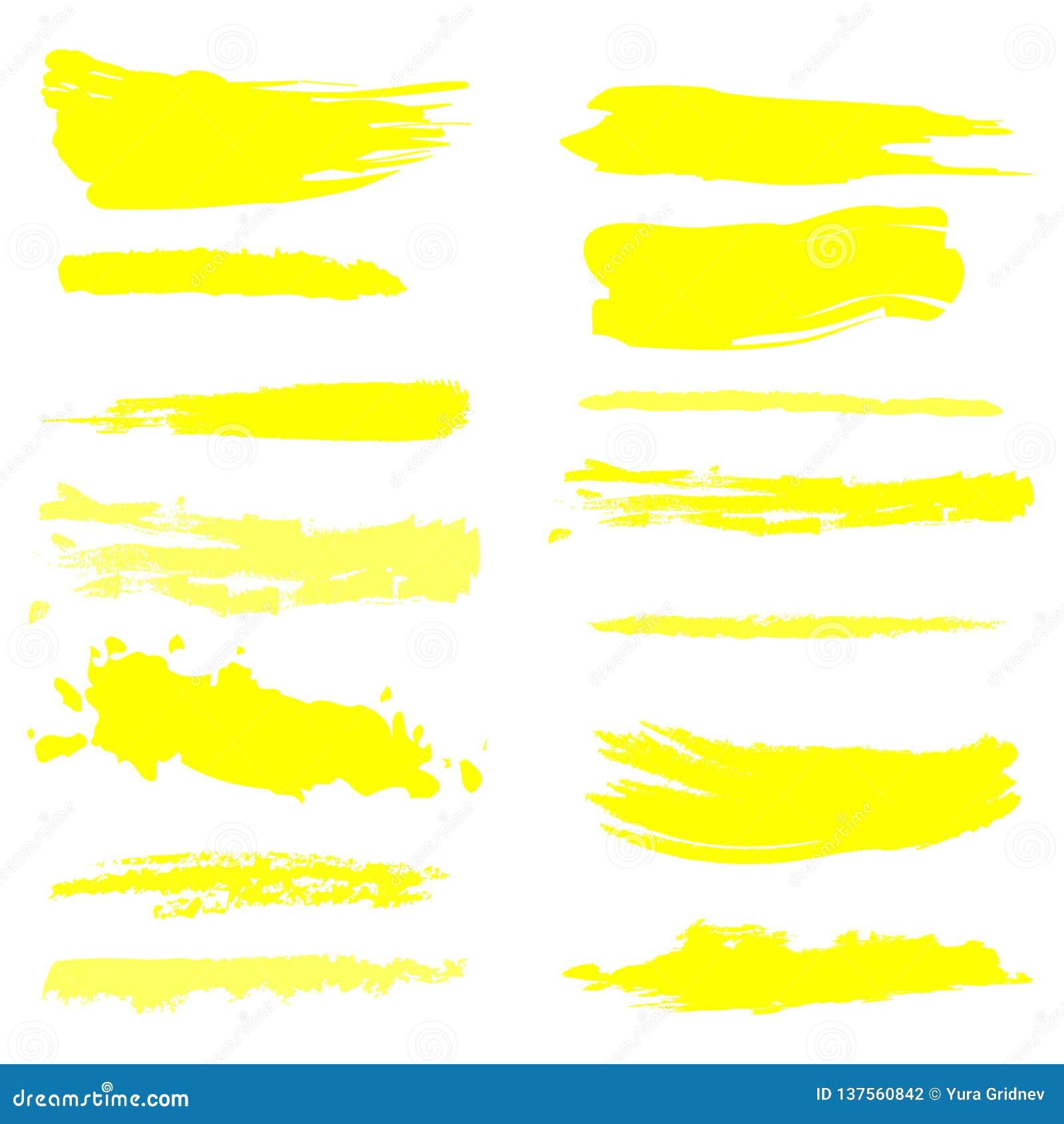 Vector Highlighter Brush Set. Hand Drawn Yellow Highlight Marker ...