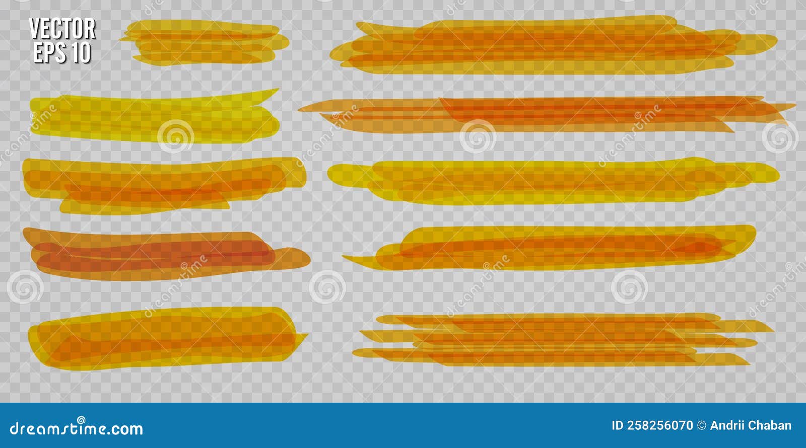 Vector Highlighter Brush Set. Hand Drawn Yellow Highlight Marker ...
