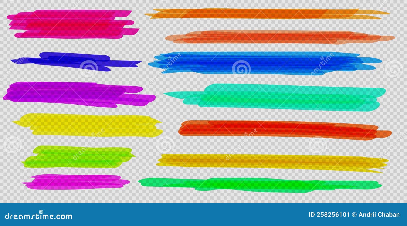 Vector Highlighter Brush Set. Hand Drawn Yellow Highlight Marker ...