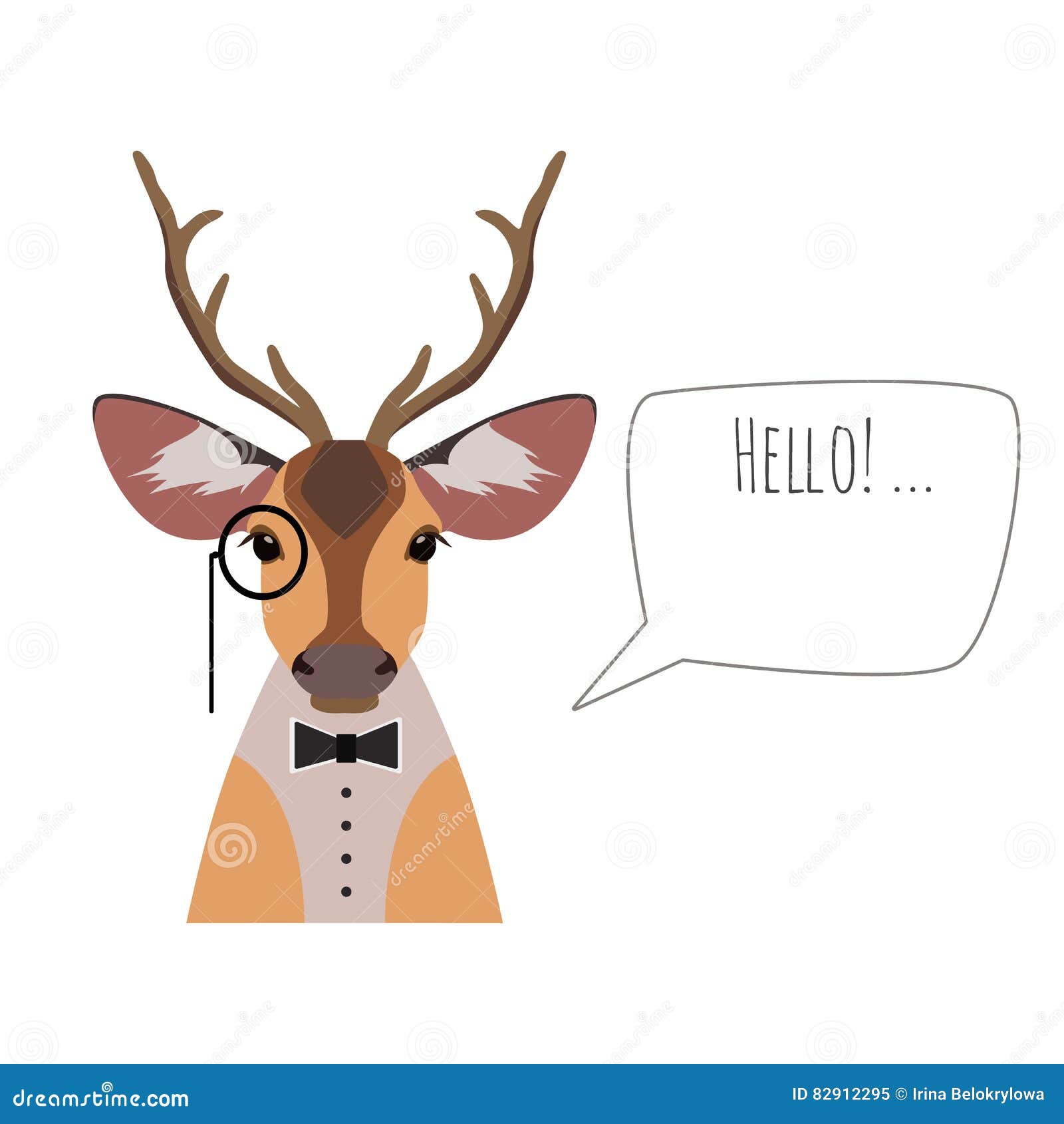 Vector Hipster Horned Deer in Suit, Bowtie Monocle Saying Hello Stock ...