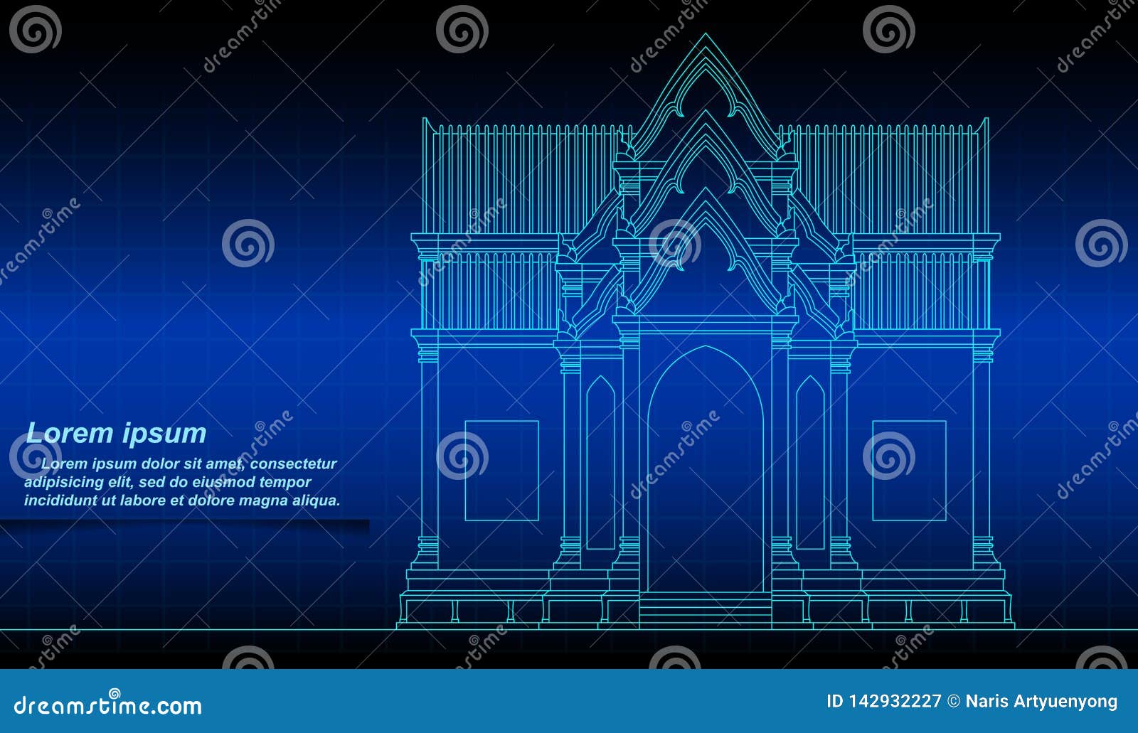 Historic Thai Building Outline. Stock Vector - Illustration of sketch ...