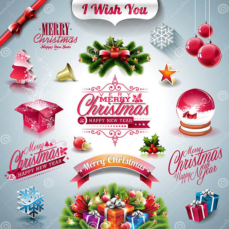 Vector Holiday Collection for a Christmas Theme with 3d Elements on ...