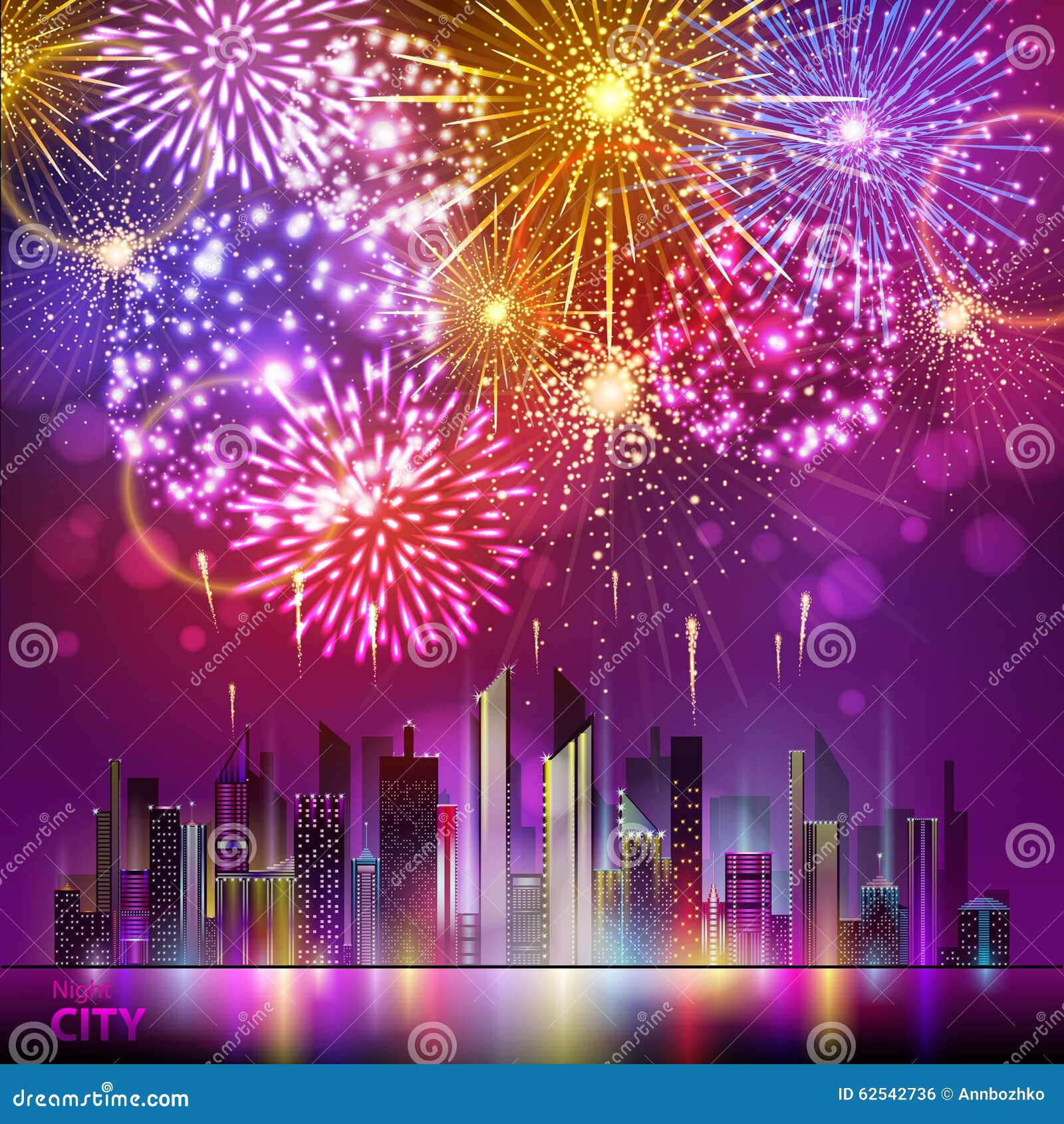 Vector Holiday Firework and Nignt City Stock Vector - Illustration of ...