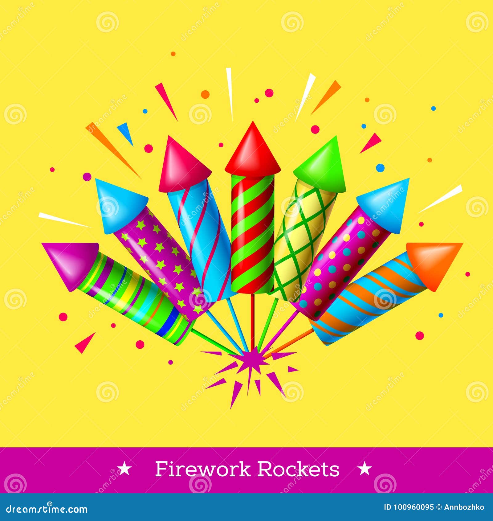 Vector Holiday Firework. Set of Colorful Rockets or Firecrackers Stock ...