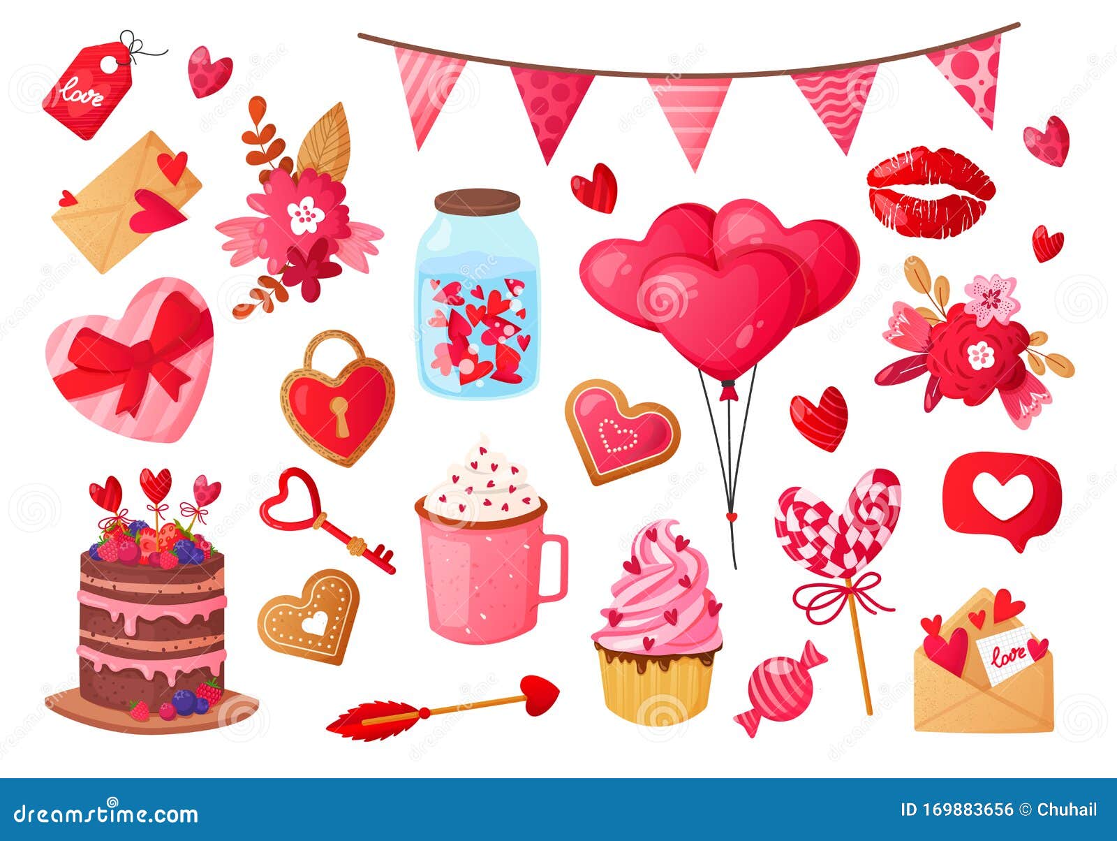 Saint Valentine`s Day Decorative Objects Set. Stock Vector ...