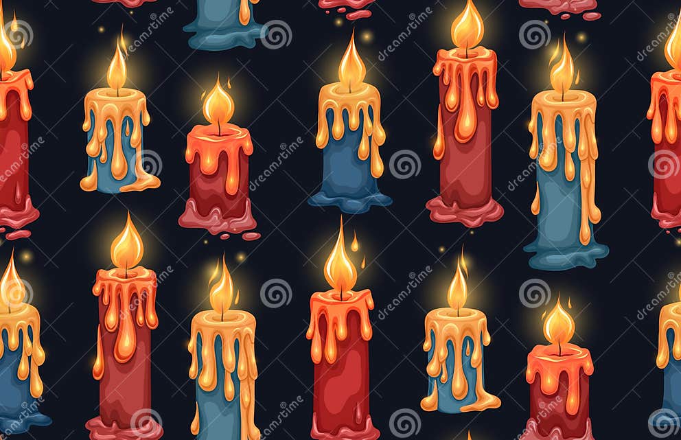 Vector Holiday Pattern with Multi-colored Candles on a Dark Background ...