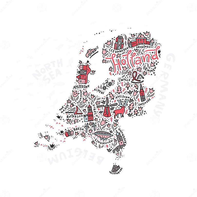 Vector Holland Map stock vector. Illustration of forest - 95876692