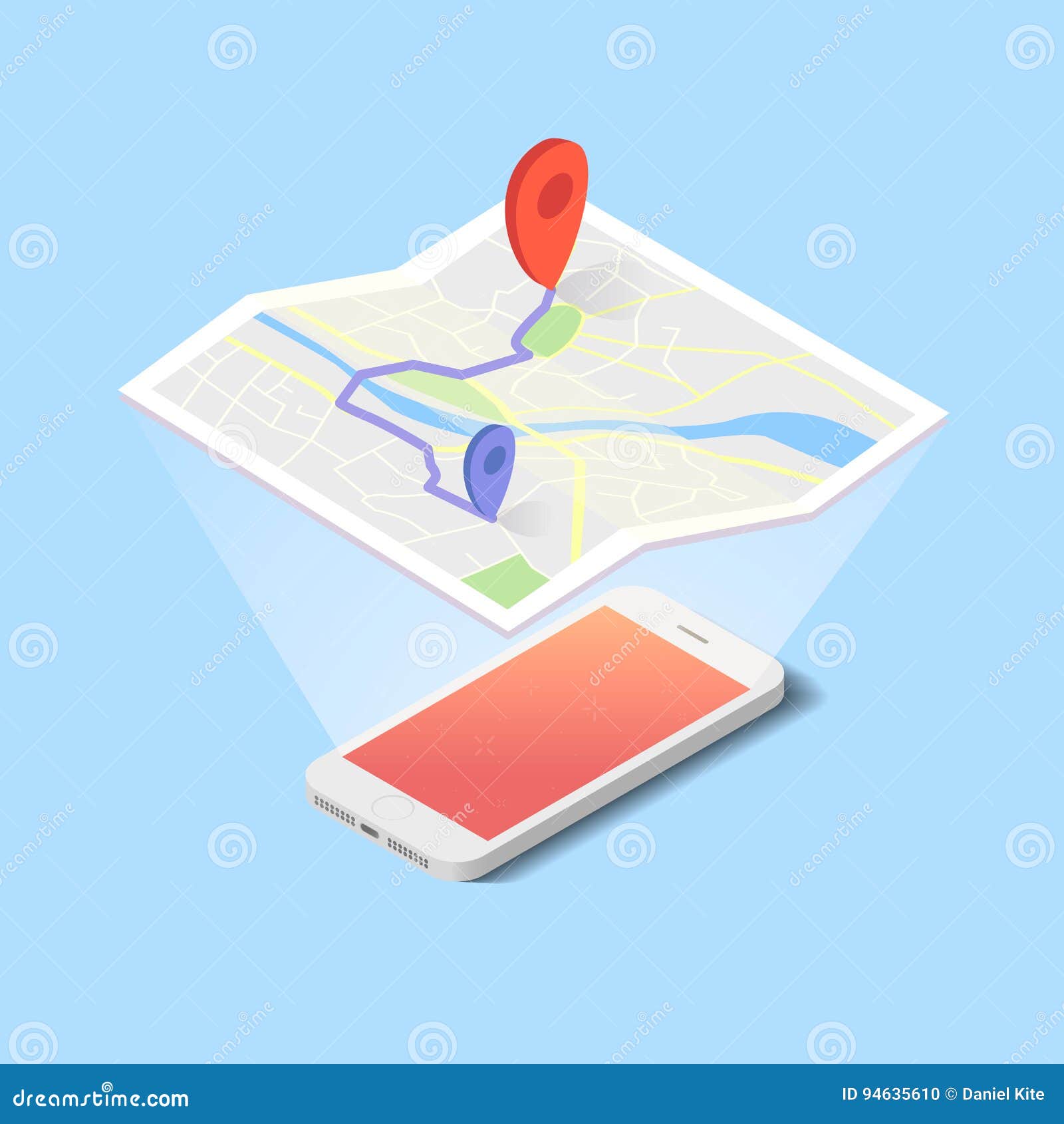 Vector Hologram of Map with Navigation on the Smartphone Stock Vector ...
