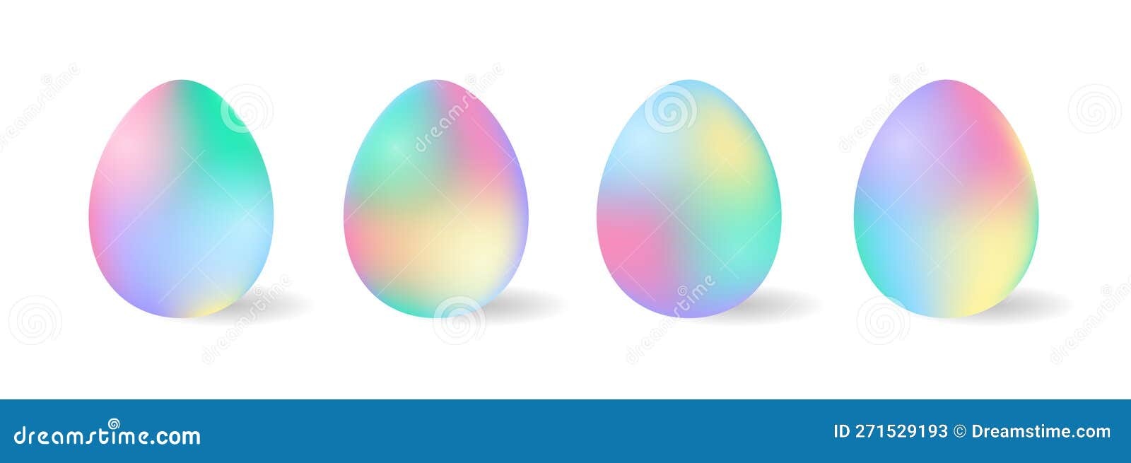Vector Holographic Easter Eggs Collection. Isolated Pastel Gradient ...