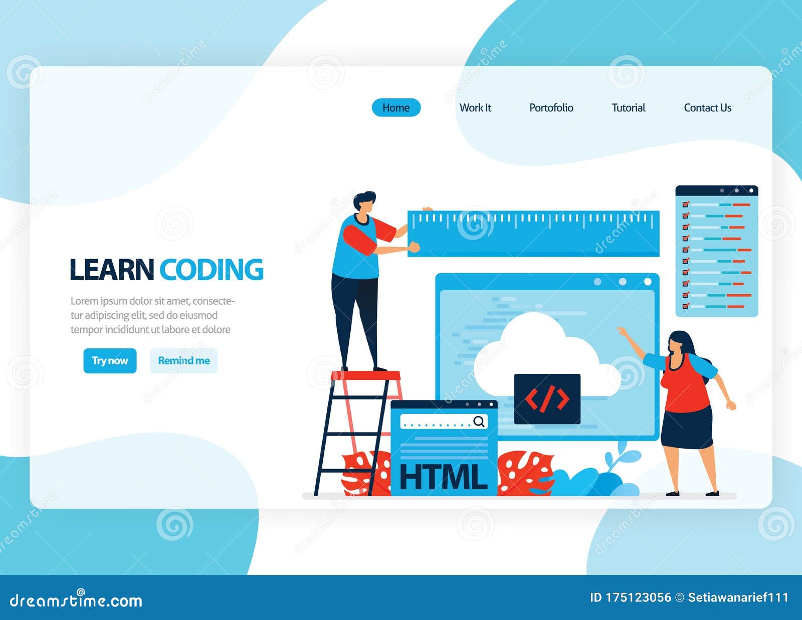 Vector Homepage for Learning Programming and Coding. Application Development with a Simple ...