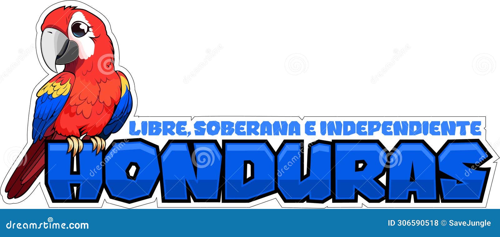 Vector Honduras Sticker with a Scarlet Macaw Parrot Stock Vector ...