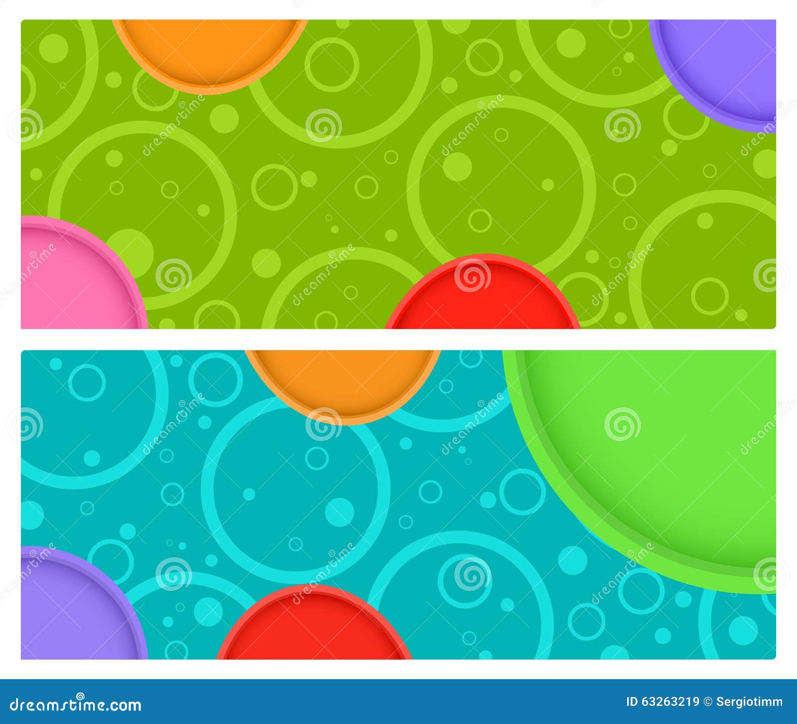 2 Vector Horizontal Banner with Circles and Circles with Colored Volume ...