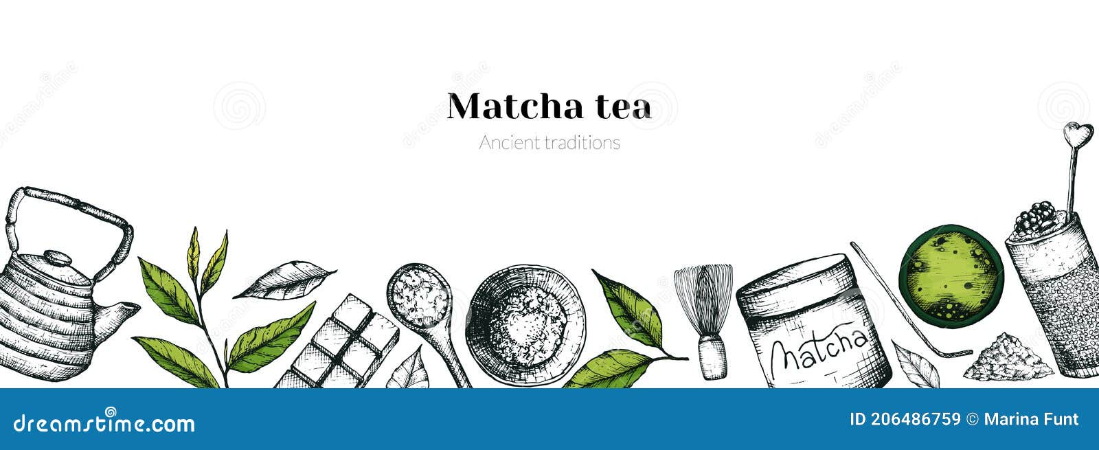 Vector Horizontal Banner Illustration with Japanese Matcha Tea. Stock ...
