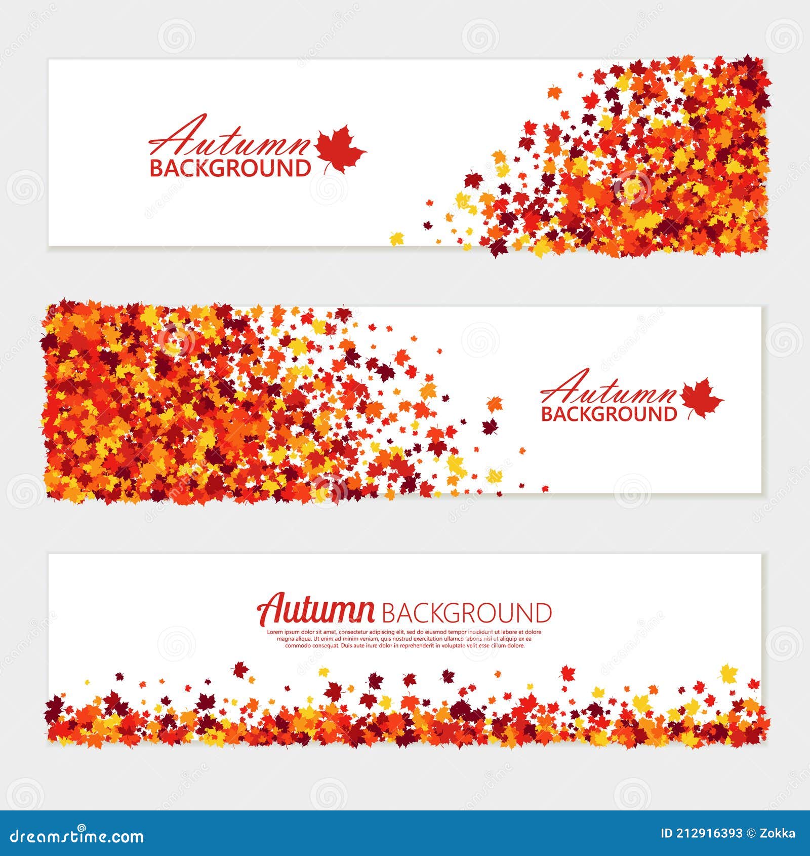 Vector Horizontal Fall Banners Set of Scattered Maple Leaves for ...