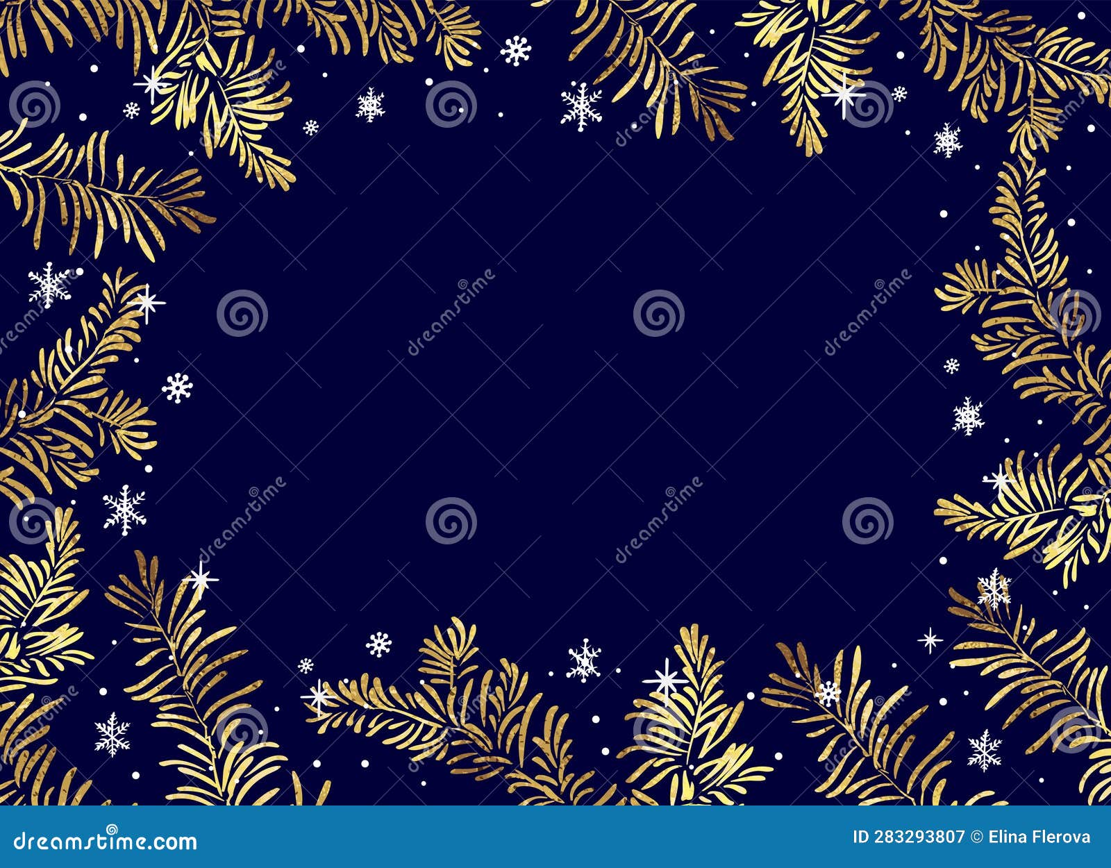 Vector Horizontal Frame of Christmas Background with Branches of Golden ...