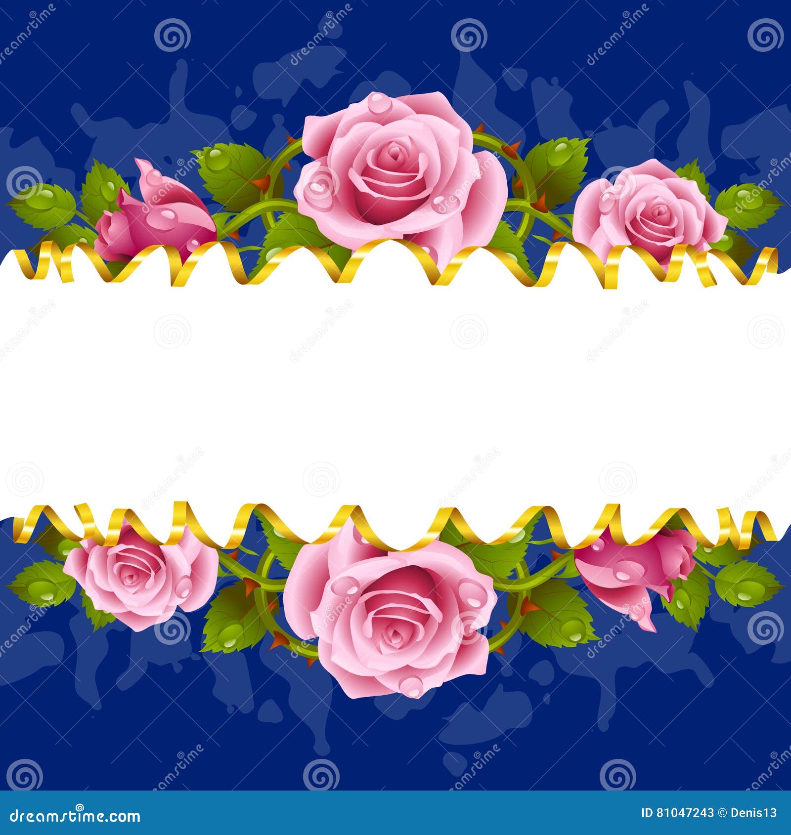 Vector Horizontal Frame Whith Pink Roses Stock Vector - Illustration of ...
