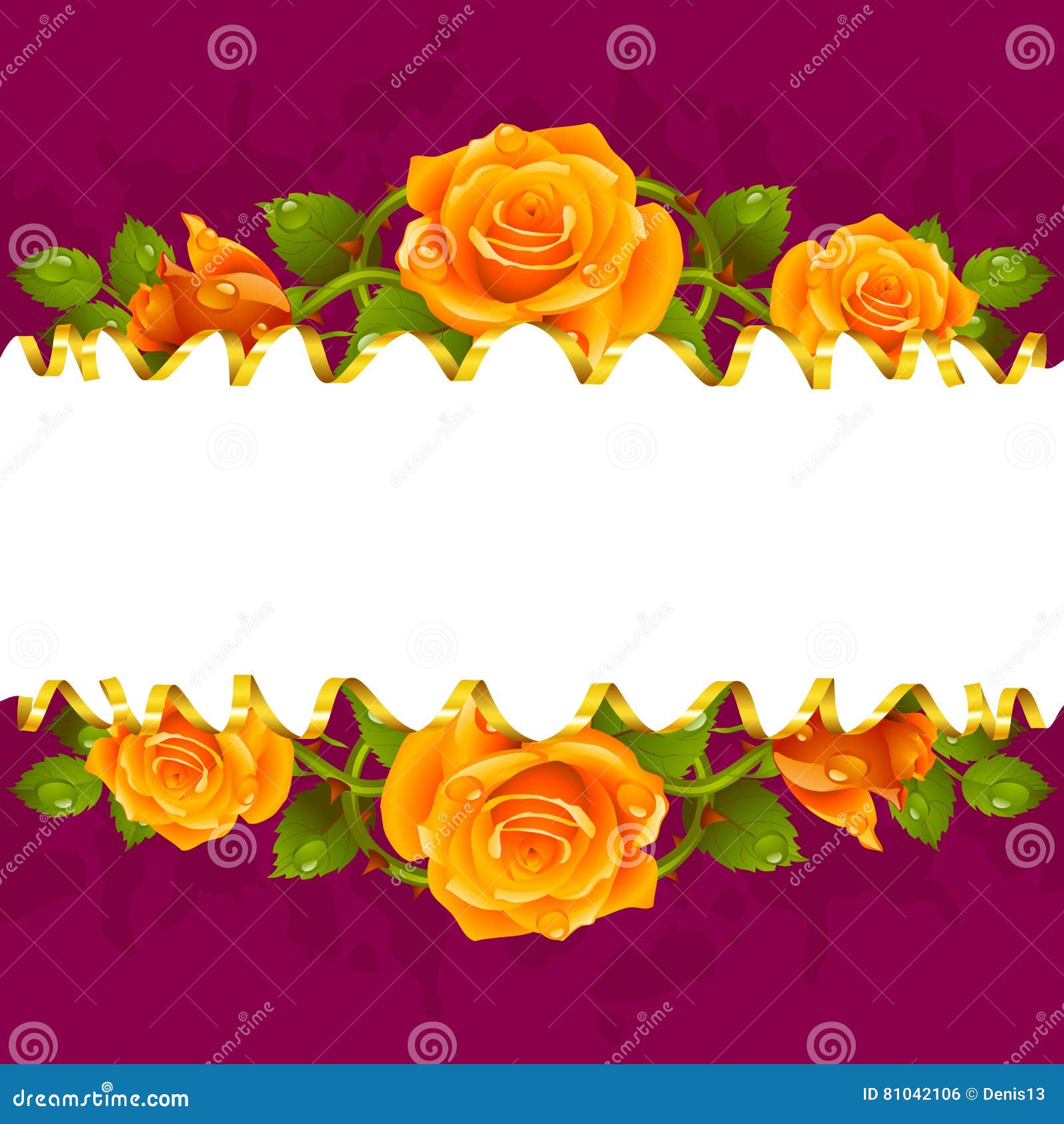 Vector Horizontal Frame Whith Yellow Roses | CartoonDealer.com #81042106
