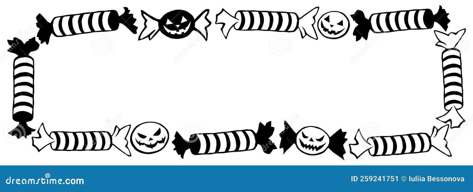 Vector Horizontal Rectangular Frame of Outline Candies in Different ...