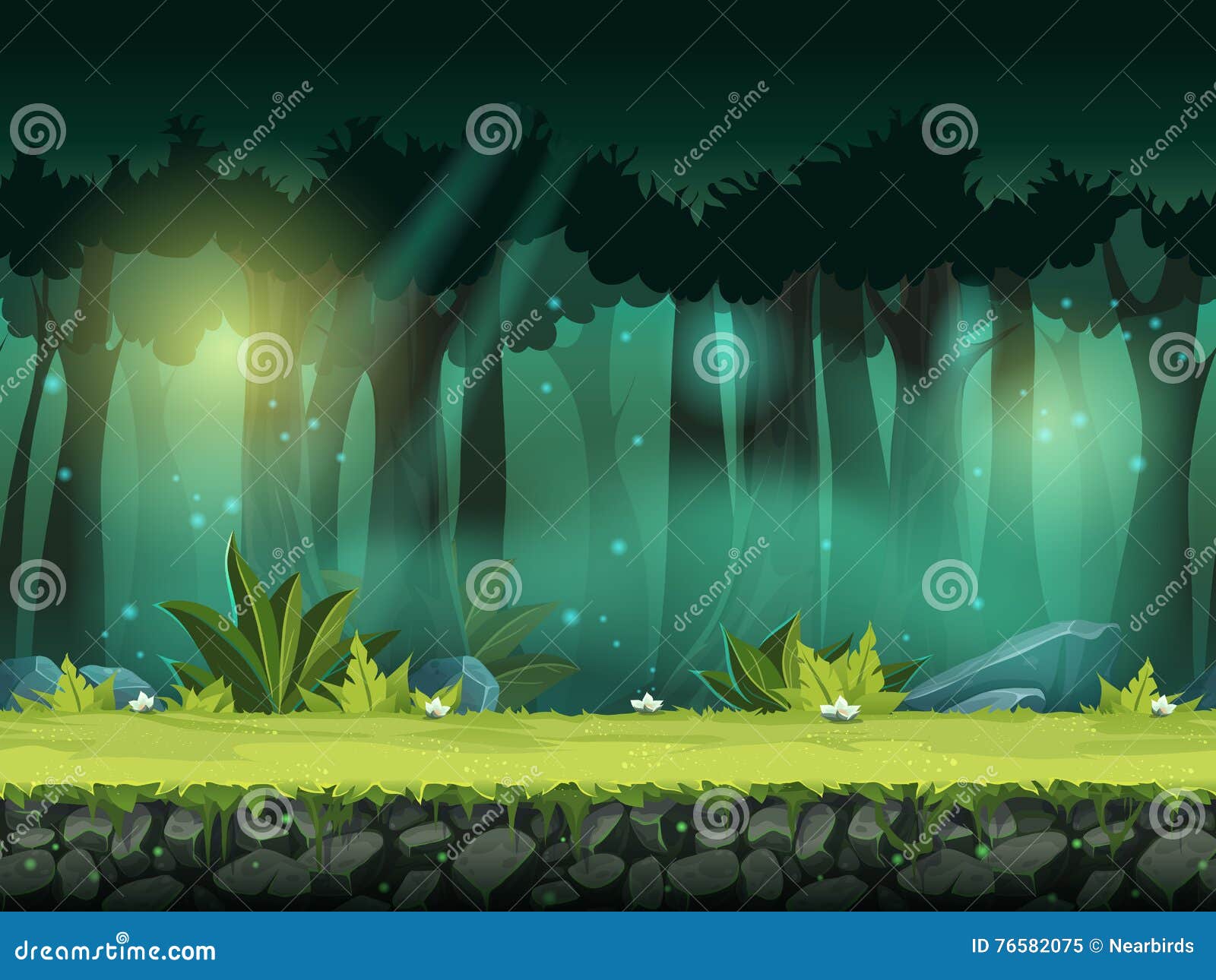 Vector Horizontal Seamless Illustration of Forest in a Magical Mist ...