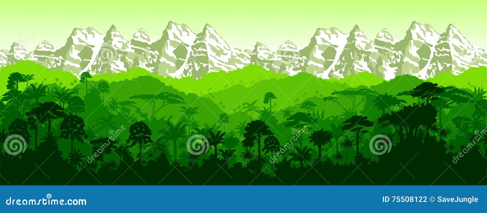 Vector Horizontal Seamless Tropical Rainforest Mountains Background ...