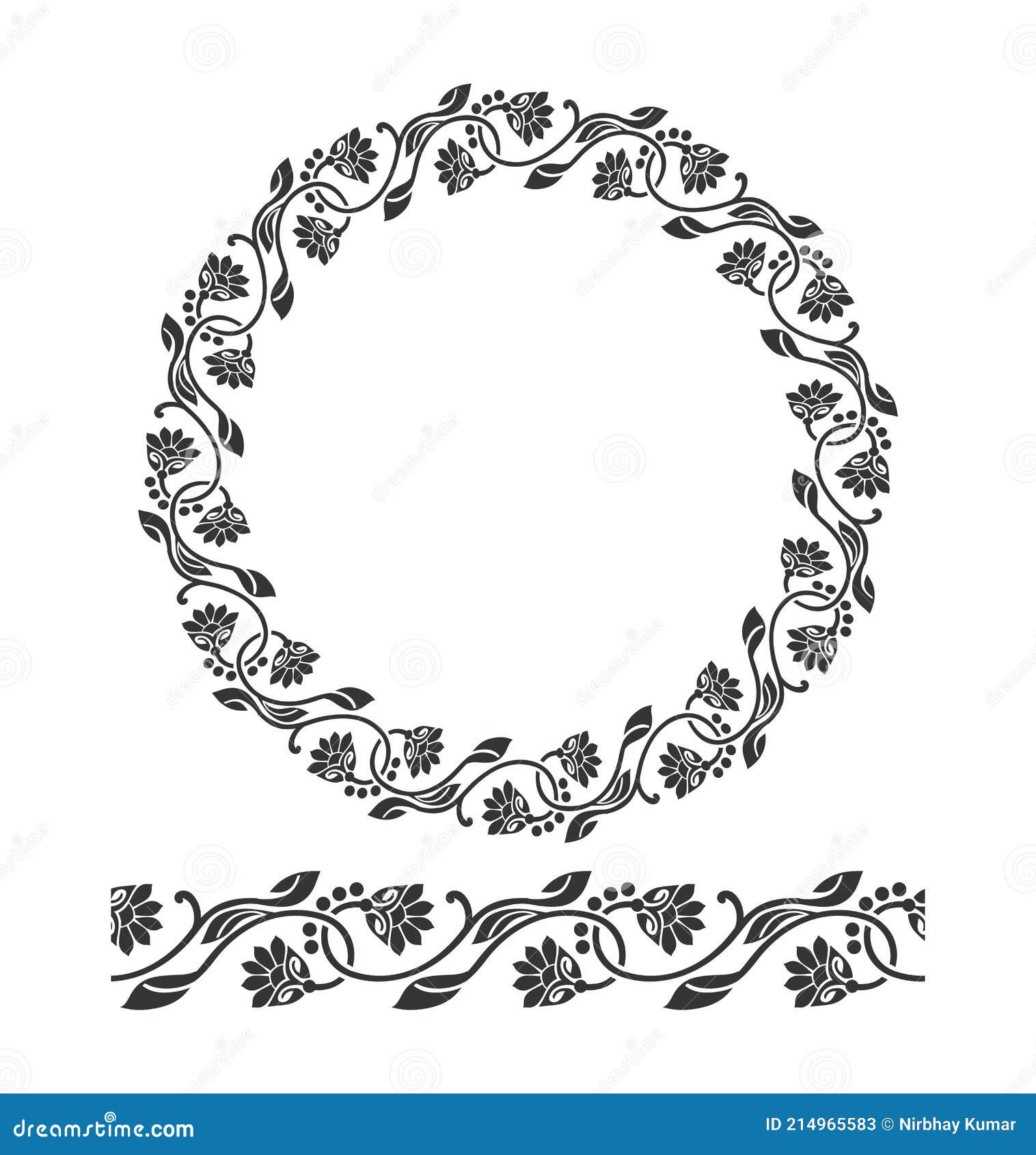 Vector Horizontal Seamless Vignette with Floral Buds Stock Vector ...