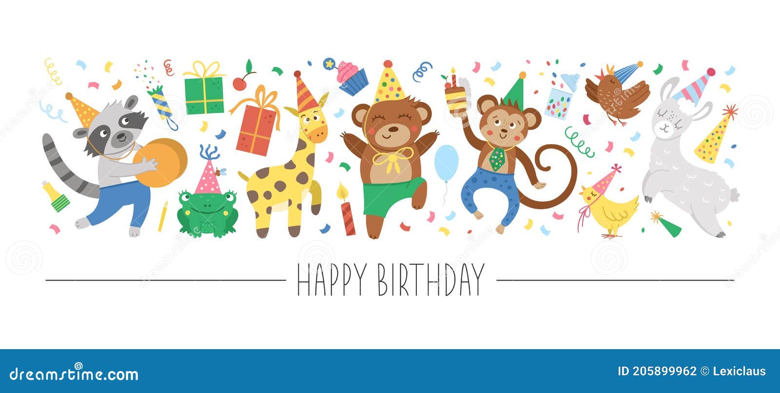 Vector Horizontal Set with Flat Birthday Characters and Elements. Card ...