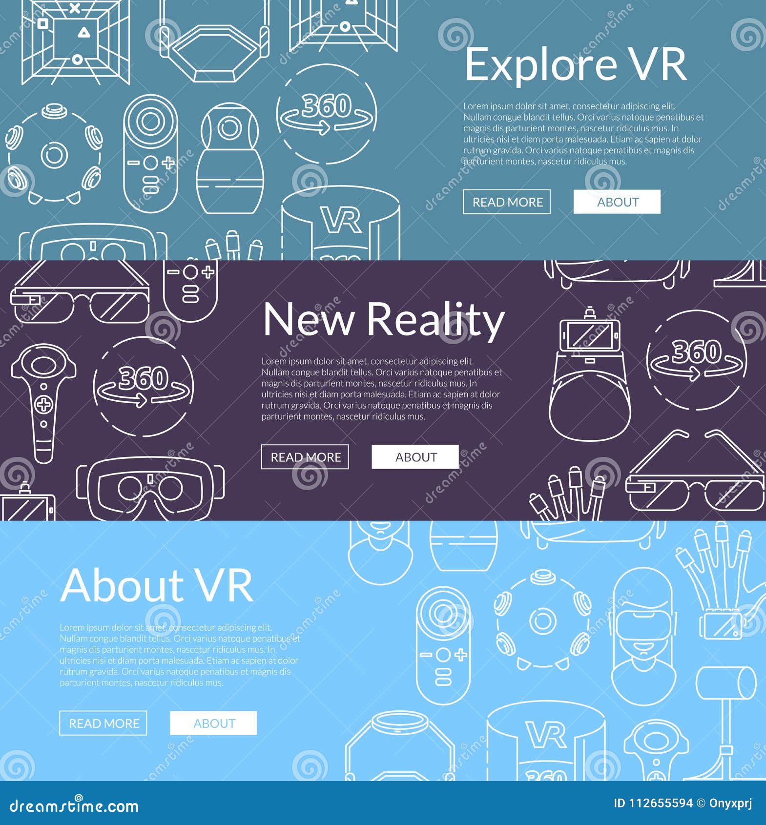 Vector Banners Illustration with Linear Style Virtual Reality Elements ...