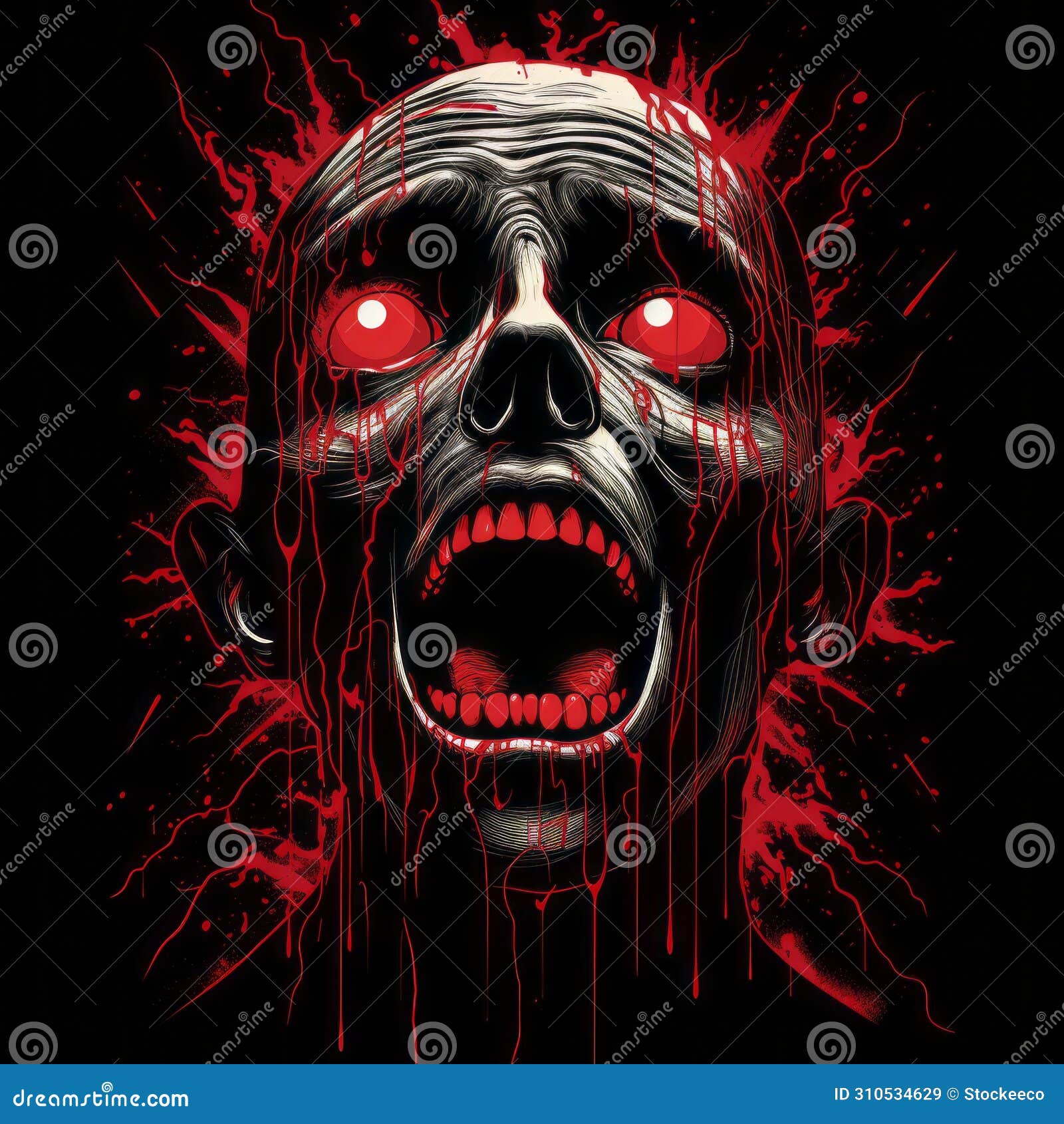 Vector Horror Screenprint with Zombie Face and Exploding Eyes Stock ...