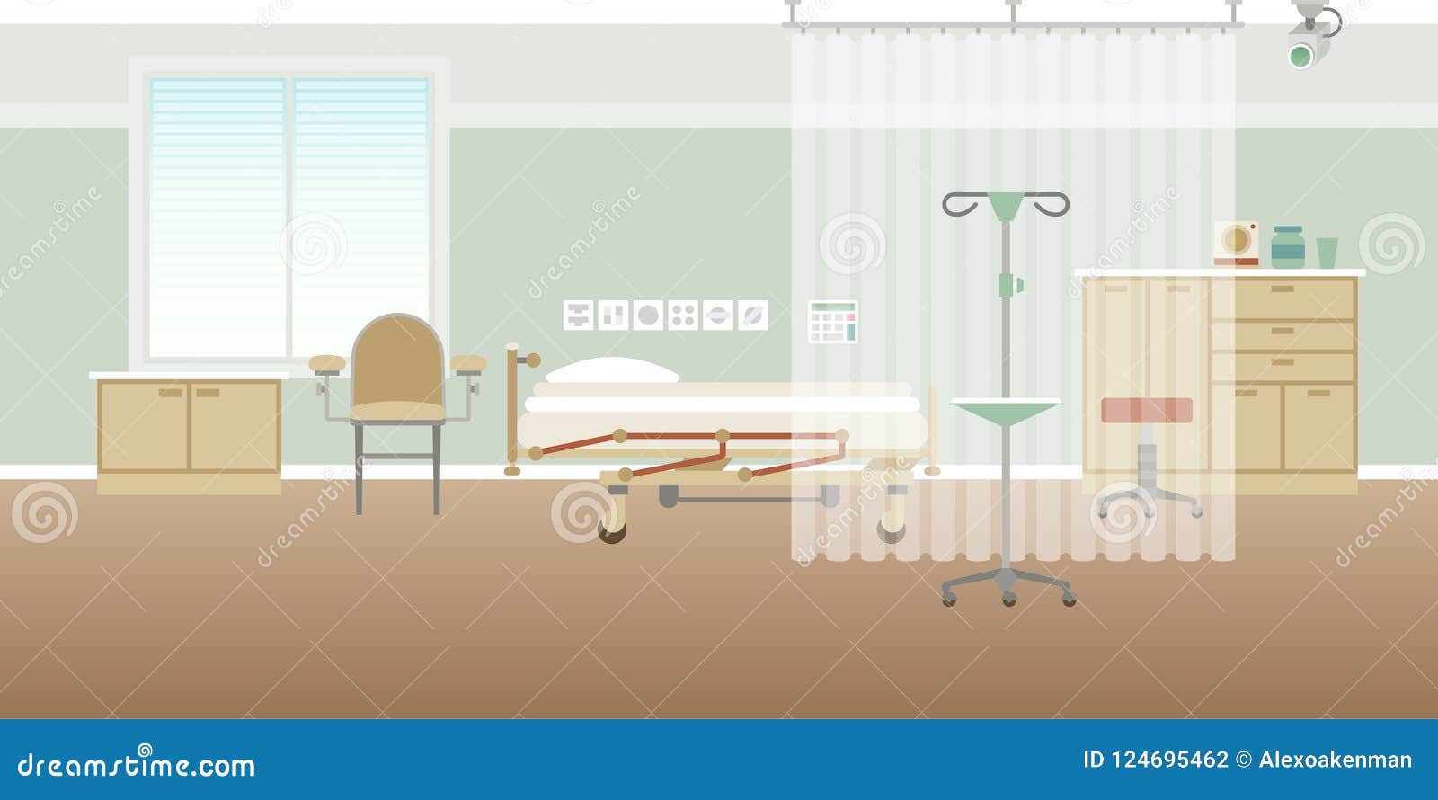 Vector Hospital Personal Medical Ward Interior Empty Scene in Flat ...