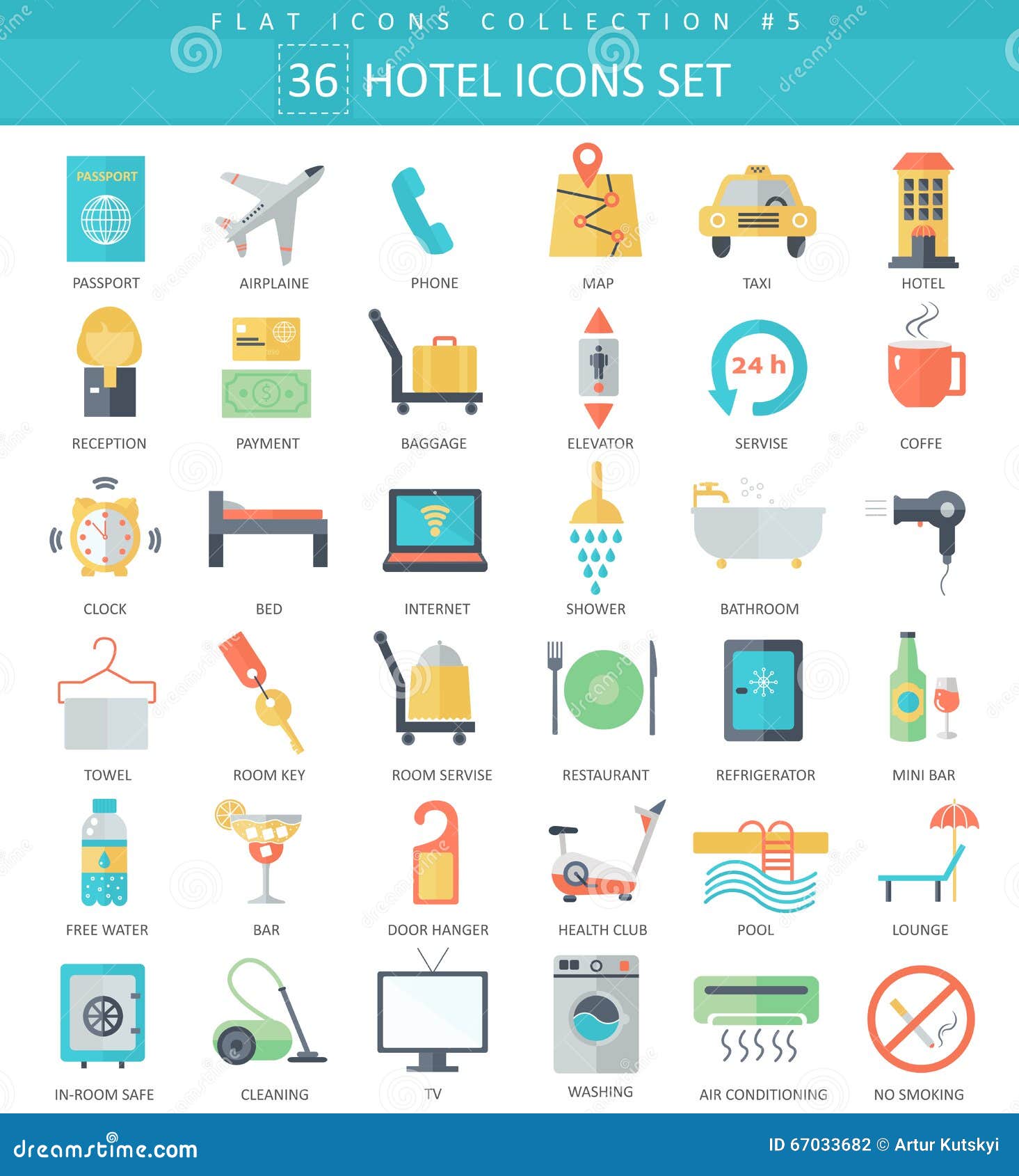 Vector Hotel Color Flat Icon Set. Elegant Style Design. Stock Vector ...