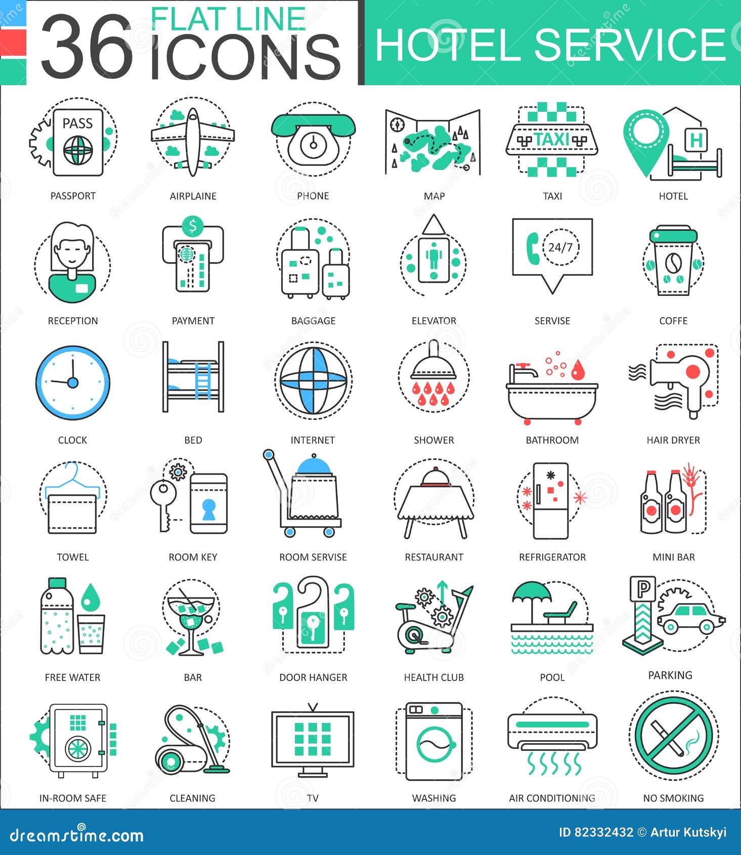 Vector Hotel Service Flat Line Outline Icons for Apps and Web Design ...