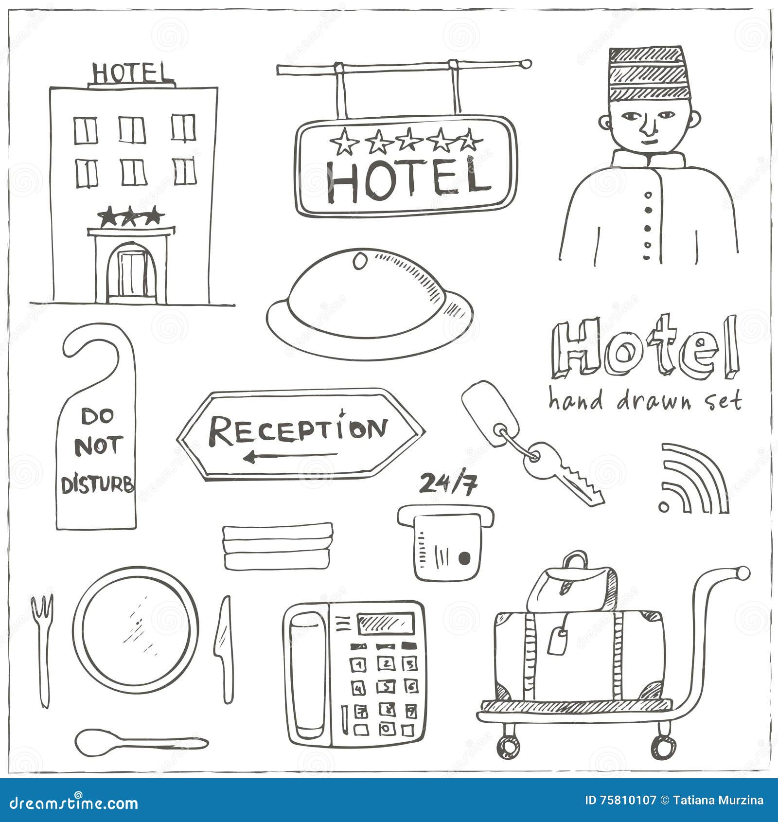 Vector Hotel Set Doodle Sketch Illustration Stock Vector - Illustration ...